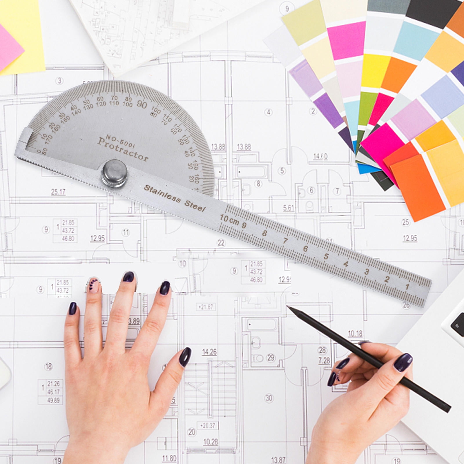 Worgeous 100mm Multifuctional Stainless Steel 180 Degree Protractor ...