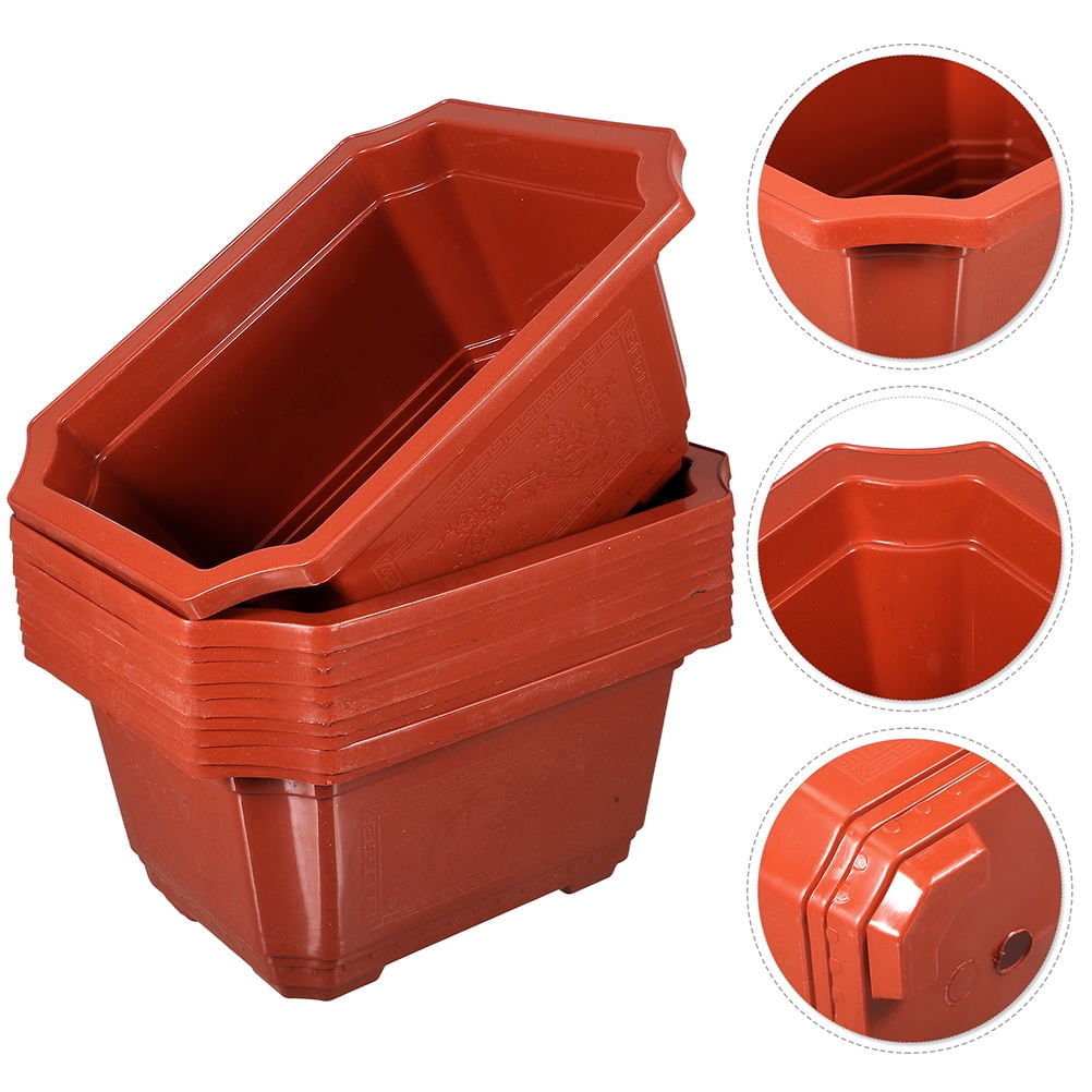 Worgeous 10Pcs Drainable Planter Flowerpot Rectangular Plastic Plant ...
