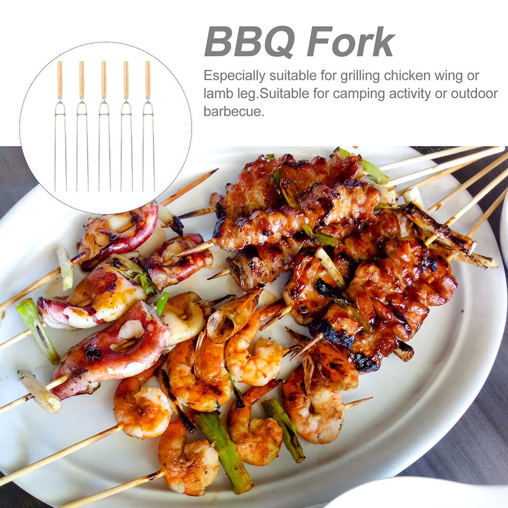 Worgeous BBQ Meat Forks U-Shaped Stainless Steel 10Pcs Beige Wood ...