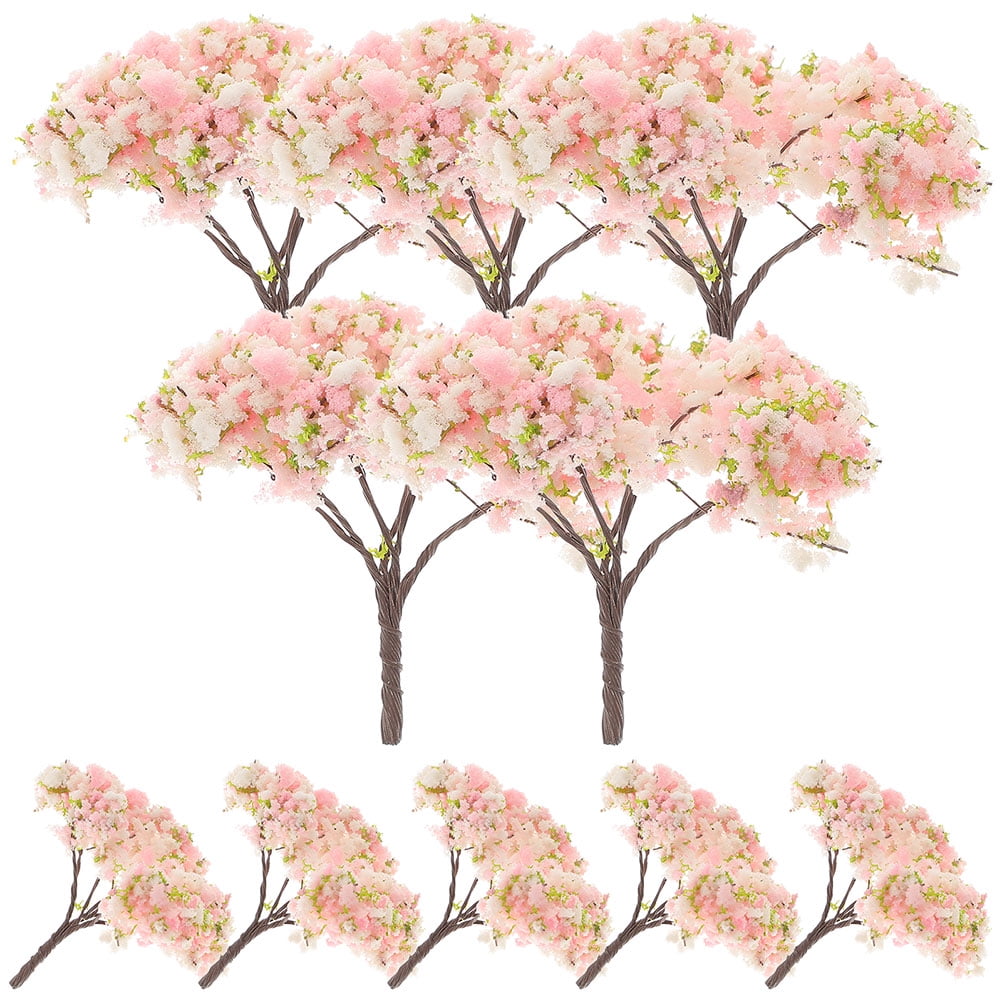 10pcs Miniature Cherry Blossom Trees Compact ABS Sponge Artificial ...