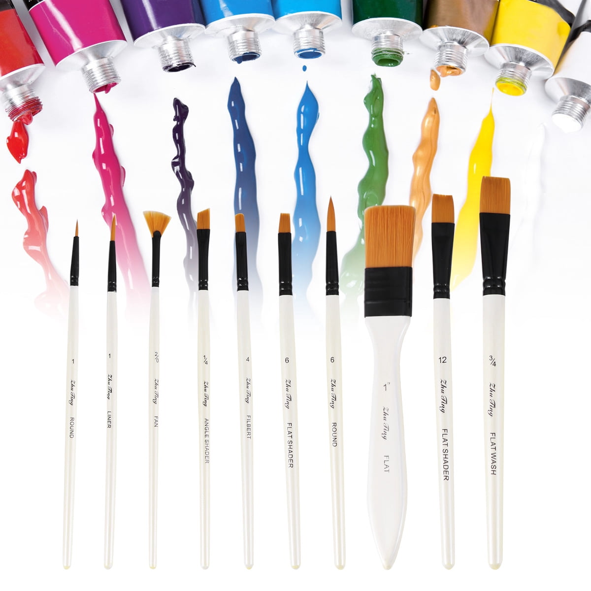Worgeous 10pcs Nylon Painting Brushes Drawing Set with Wooden Handles ...