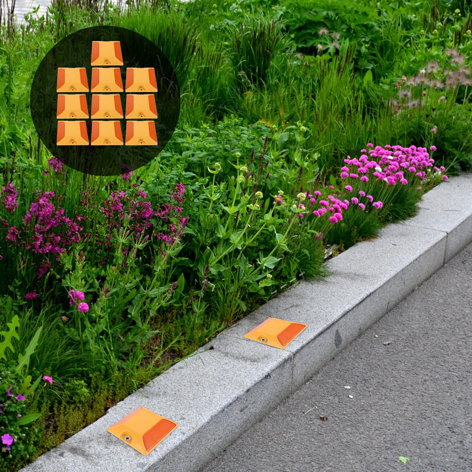 FONDOTIN 10Pcs Double Sided Yellow Reflective Markers for Road Driveway ...