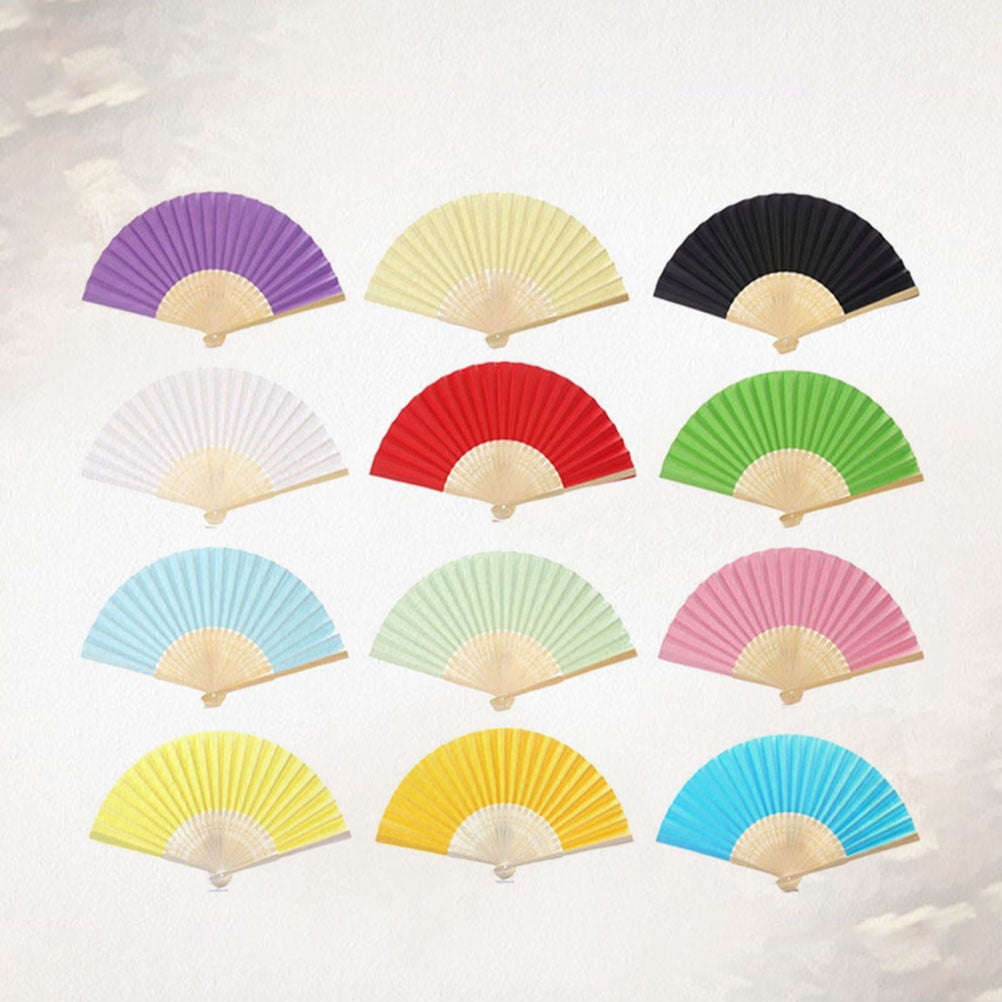 FONDOTIN Handheld Folding Fan White Paper DIY Prop Friends Party 12pcs ...