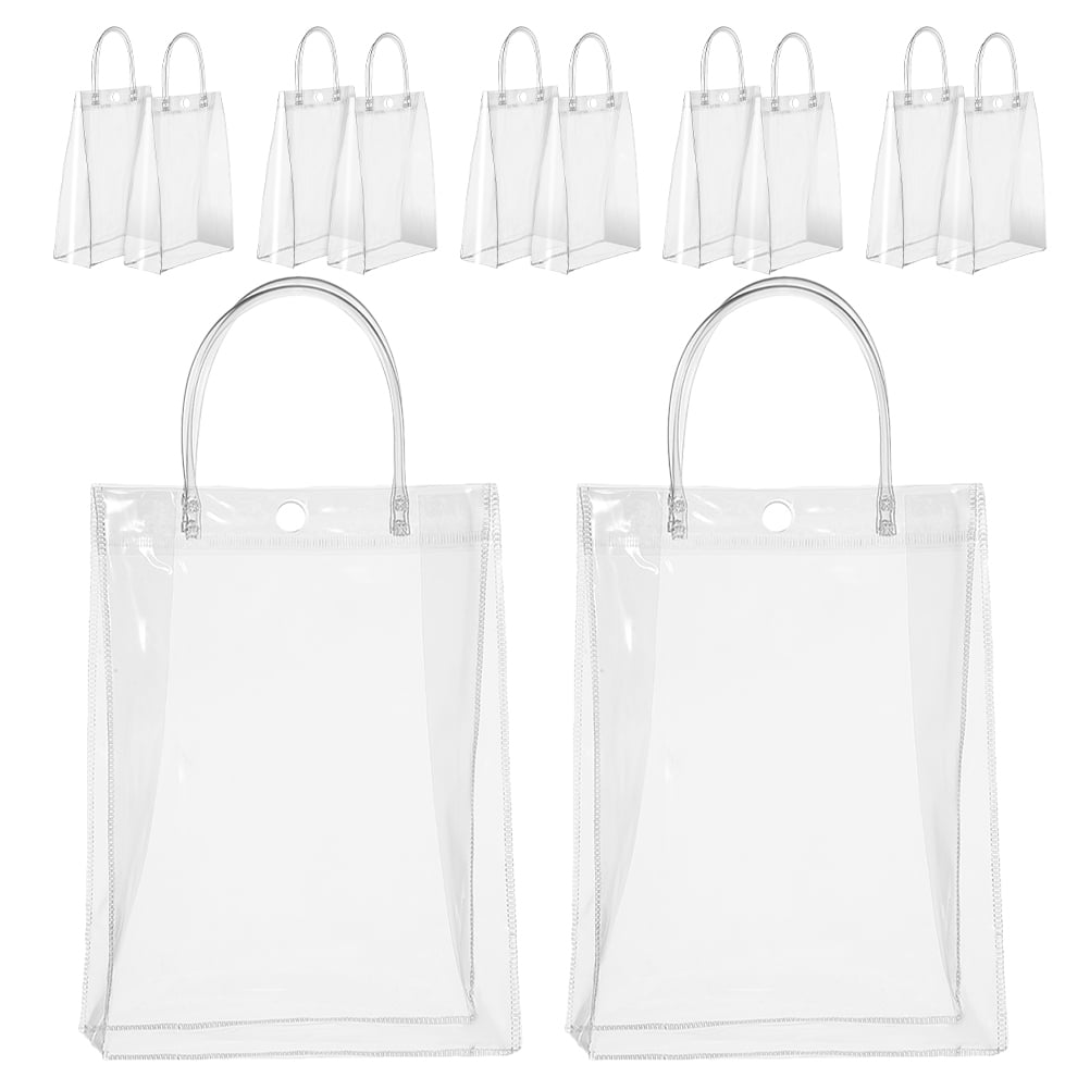 Worgeous 12 Pcs Clear Present Bags Plastic Clear Tote Bags With Handle ...
