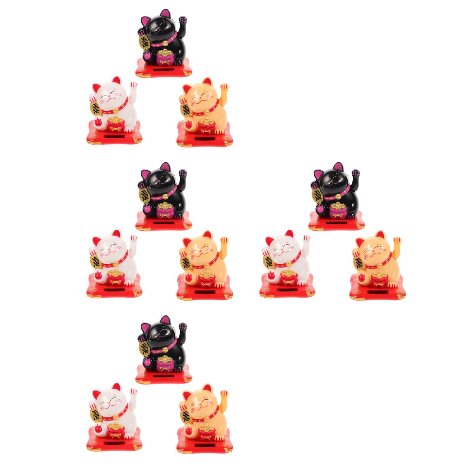 Worgeous 12 Pcs Waving Cat Statues Solar Powered Waving Wealth ...