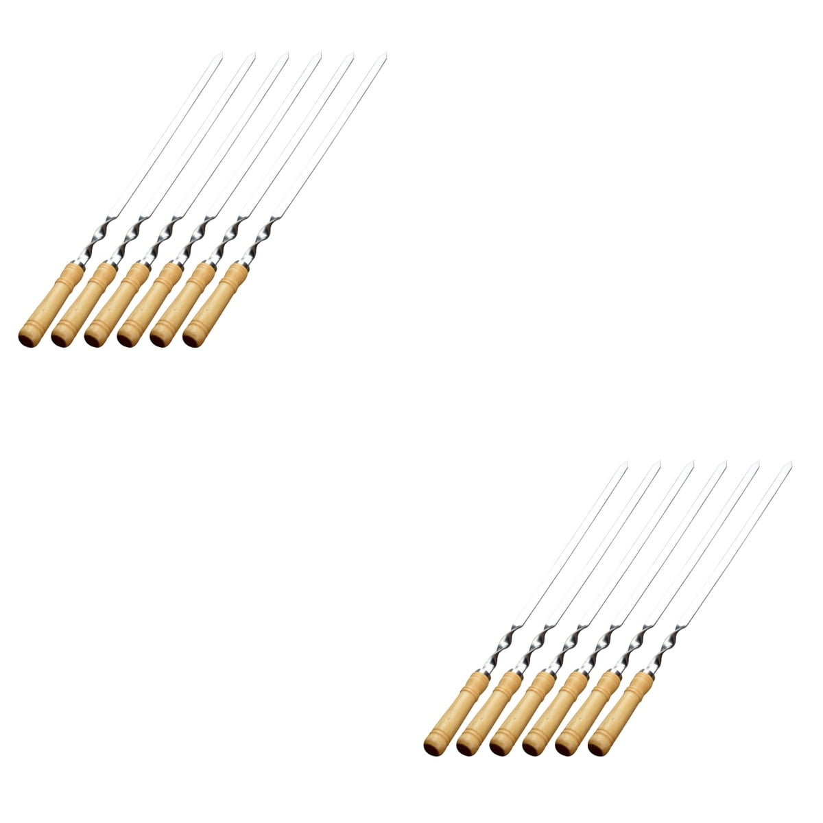 Worgeous 12 pcs Wooden Handle BBQ Skewers Stainless Steel Flat Skewer ...