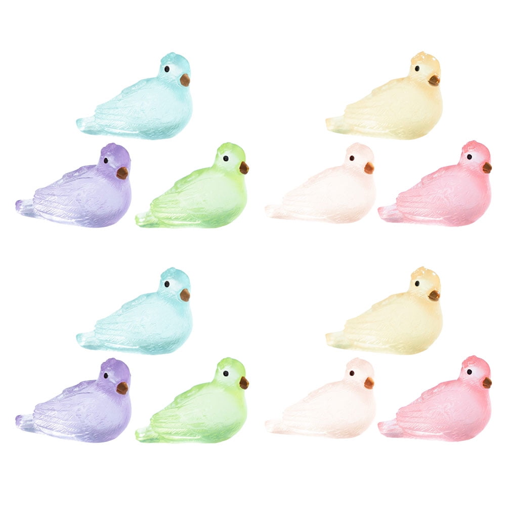 Worgeous 12PCS Mini Bird Figurines Resin Glow In The Dark Miniature ...