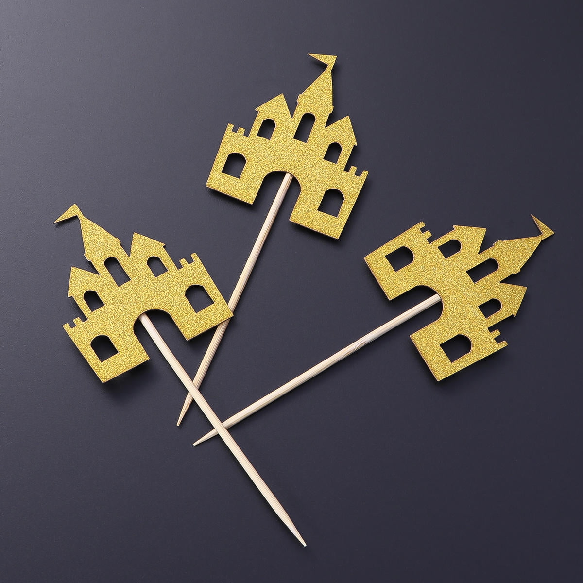 Worgeous 12pcs Golden Glitter Castle Cake Topper Set for Birthday and ...