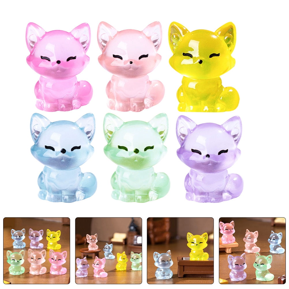 Worgeous 12pcs Tiny Resin Fox Figurines Glow In Night Animal Ornaments ...