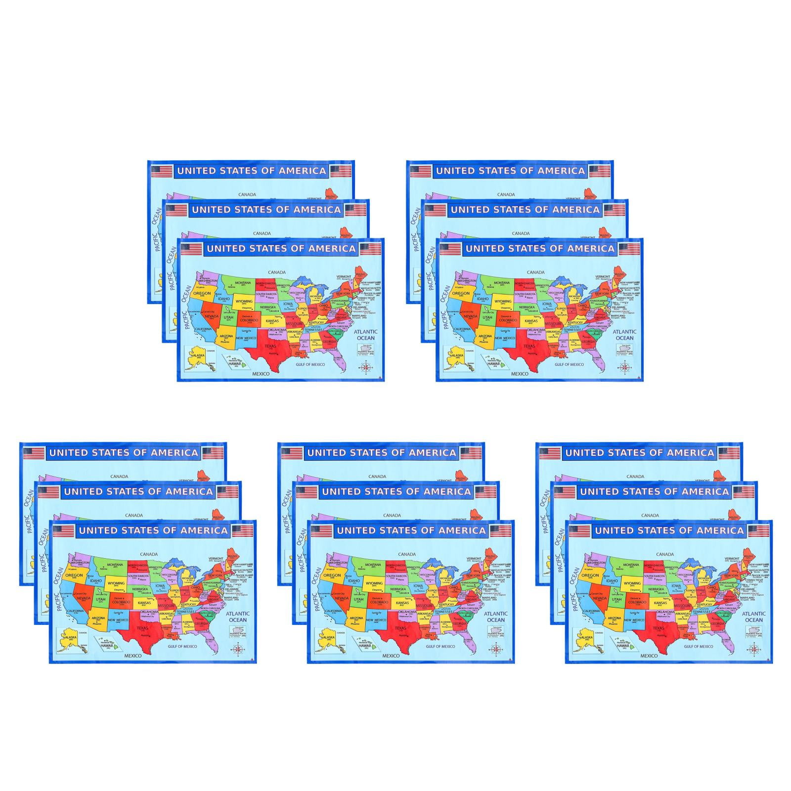 Worgeous 15 pcs USA Map Poster for Kids Laminated United States Wall ...