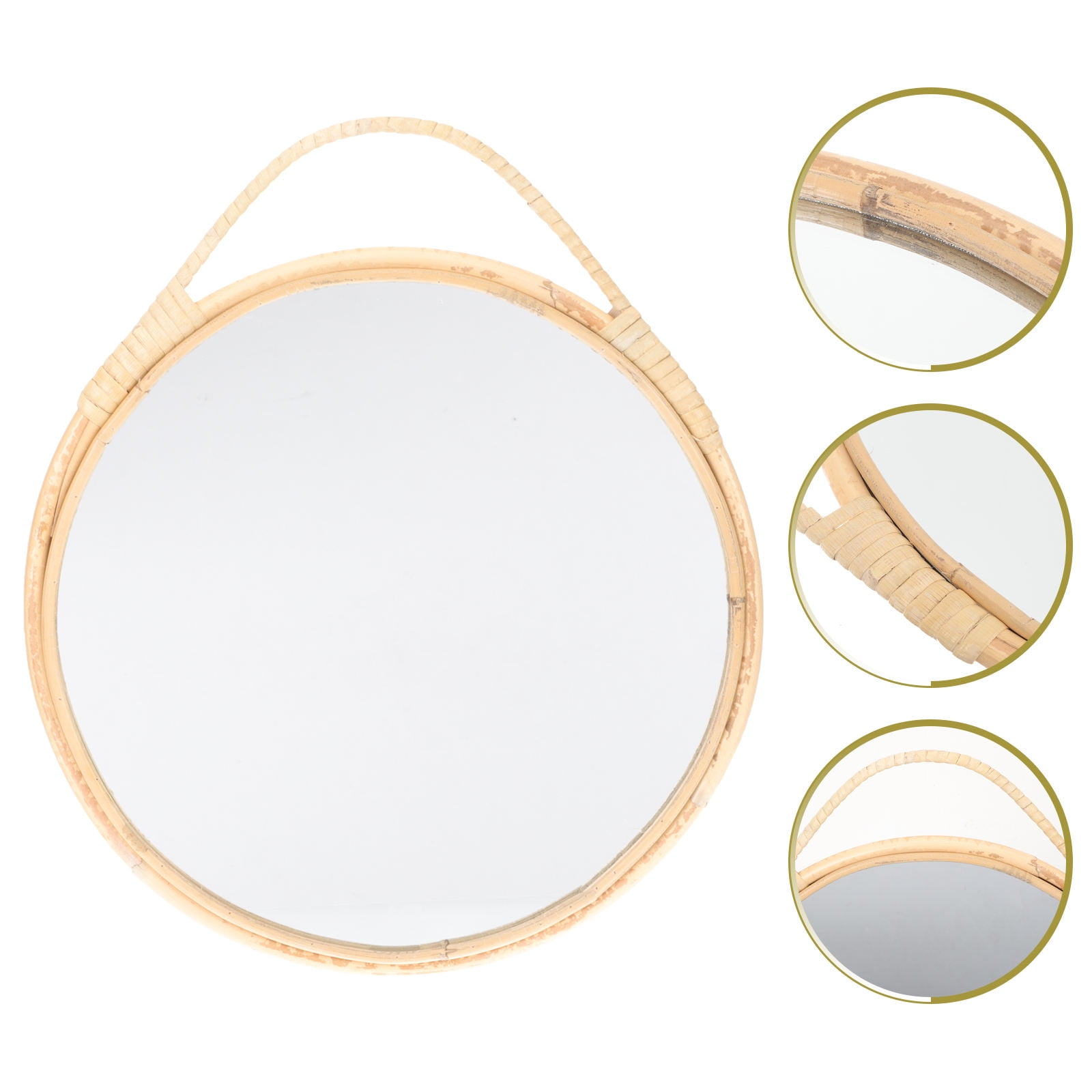 Worgeous 1Pack Rattan Woven Mirror Wall Decor Mirror Silver Round Shape ...