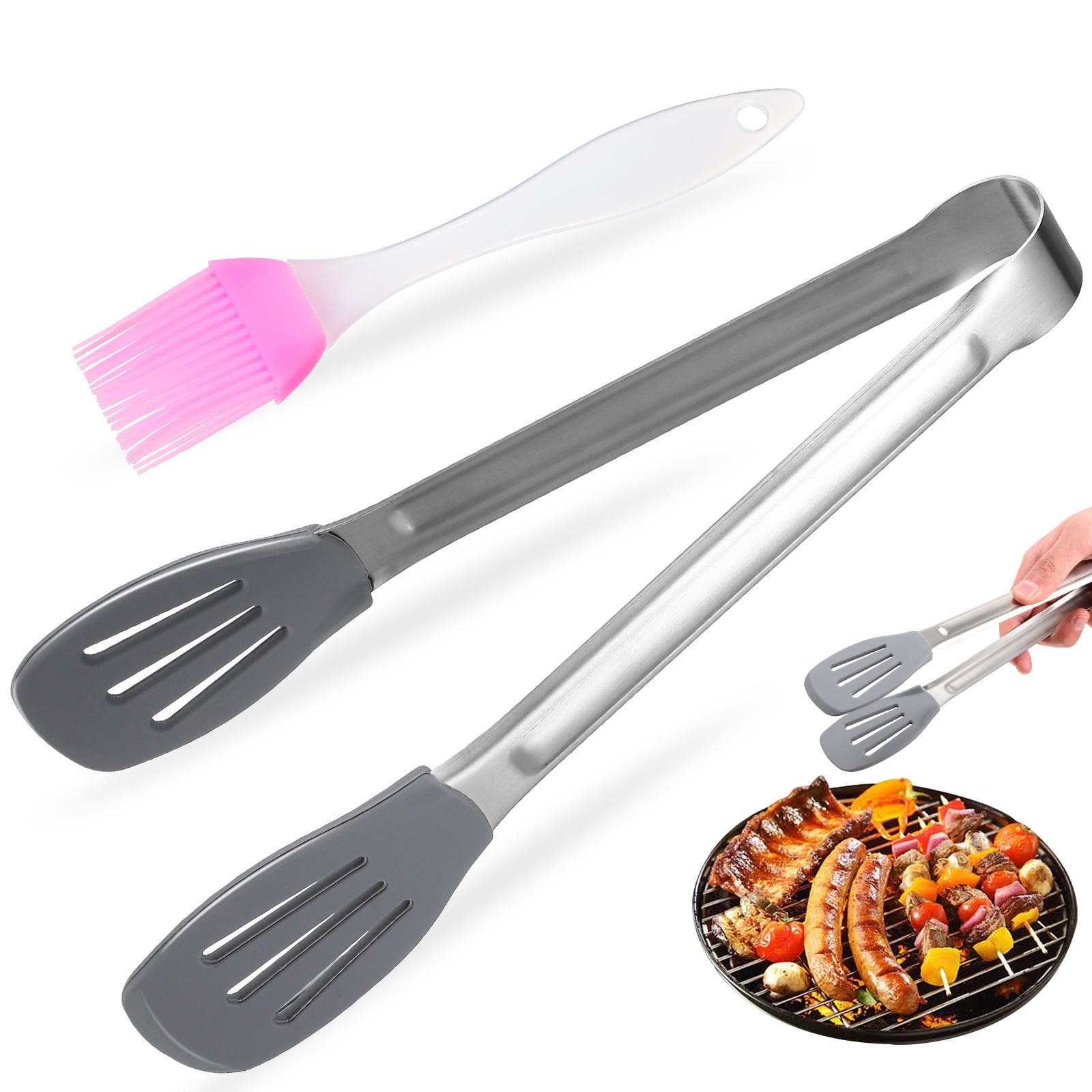 Worgeous 1Set BBQ Tongs and Pastry Brush Silicone Set for Outdoor ...