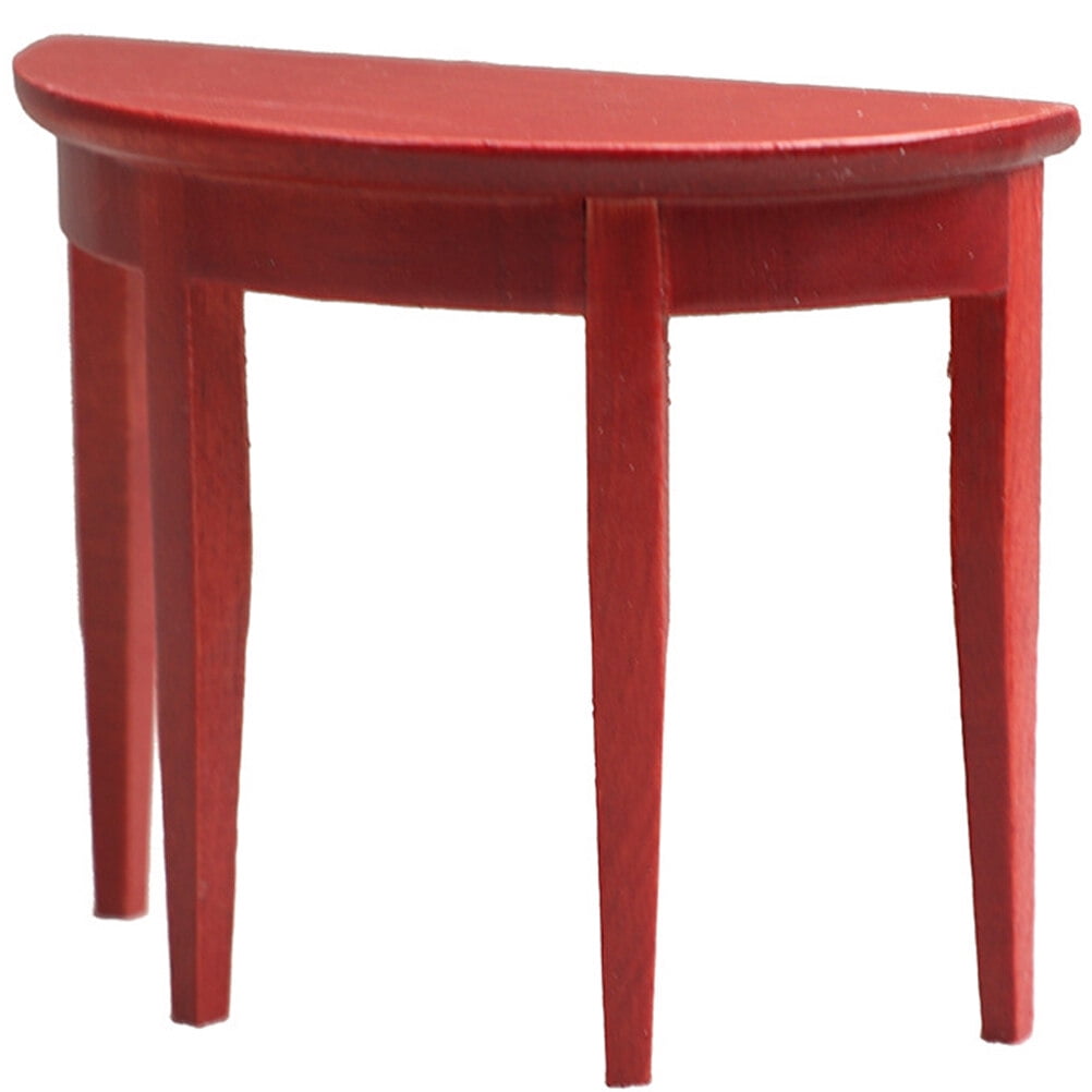 Worgeous 1Set Mini Furniture Models Red Wood Half Round Table for Kids ...