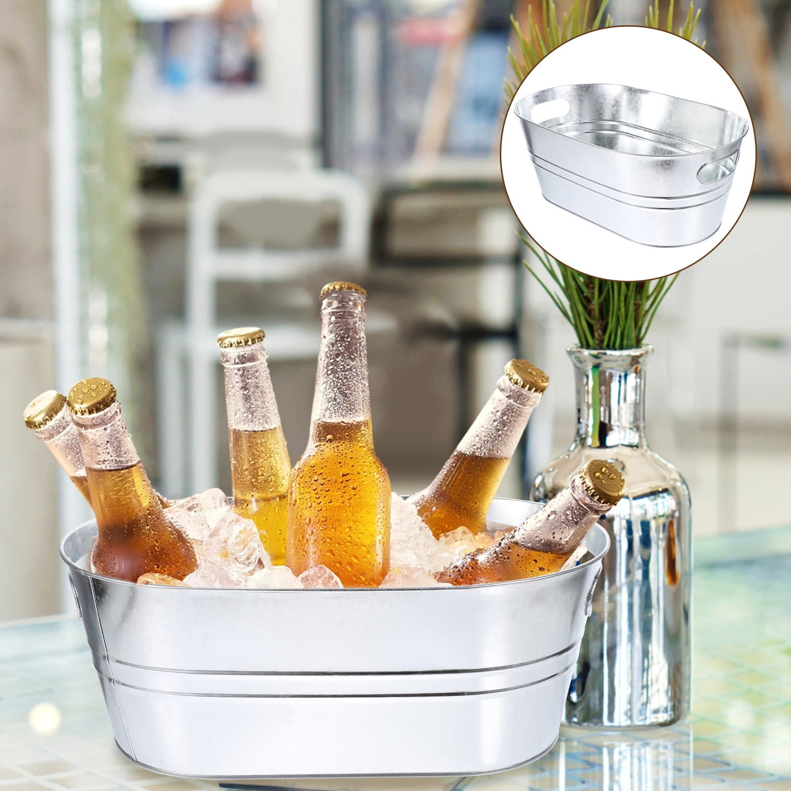 Worgeous Large Capacity Ice Bucket Silver Oval 1Pcs 38x24cm 15L Storage ...