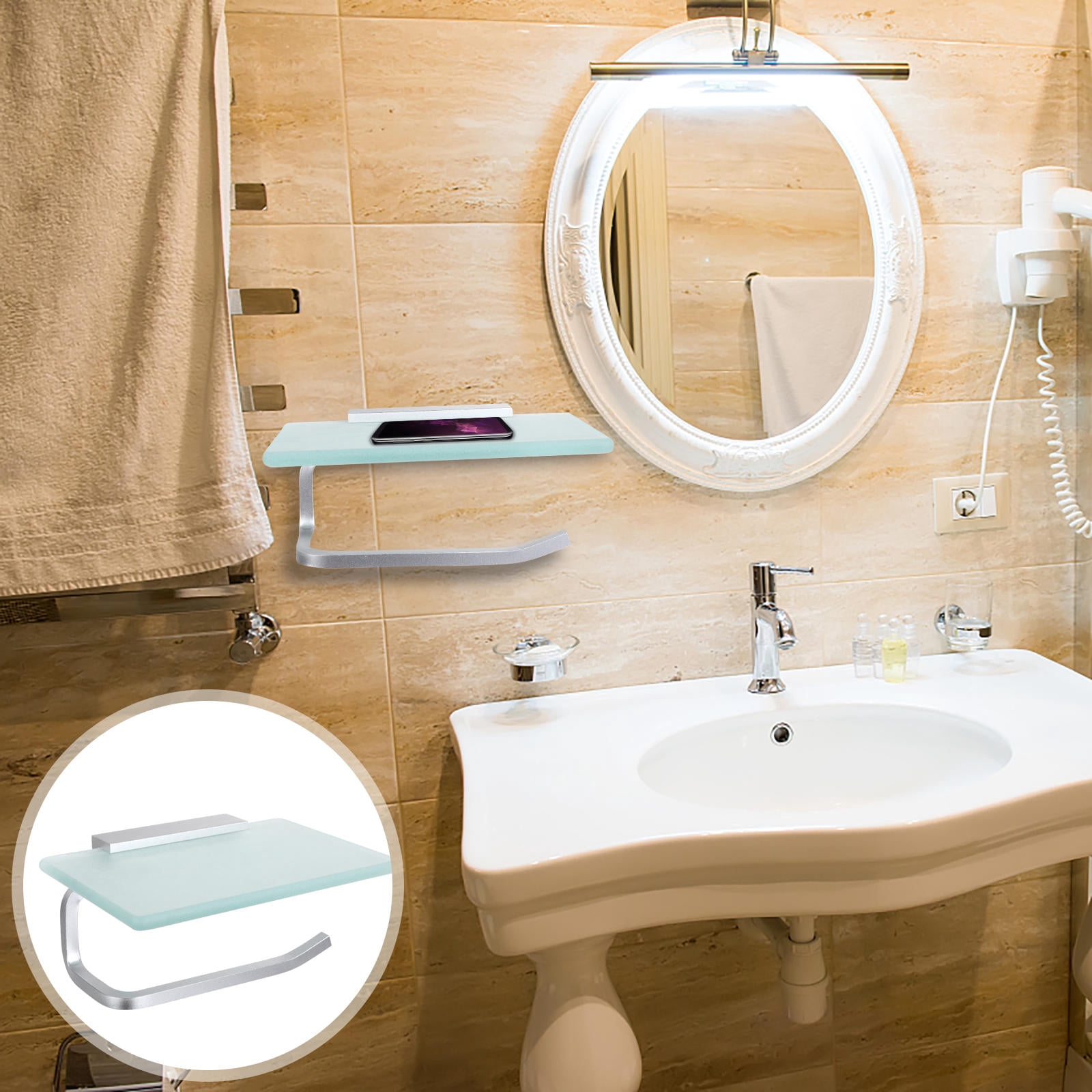Worgeous 1pc Glass Bathroom Roll Paper Cell Phone Holder Storage Rack ...