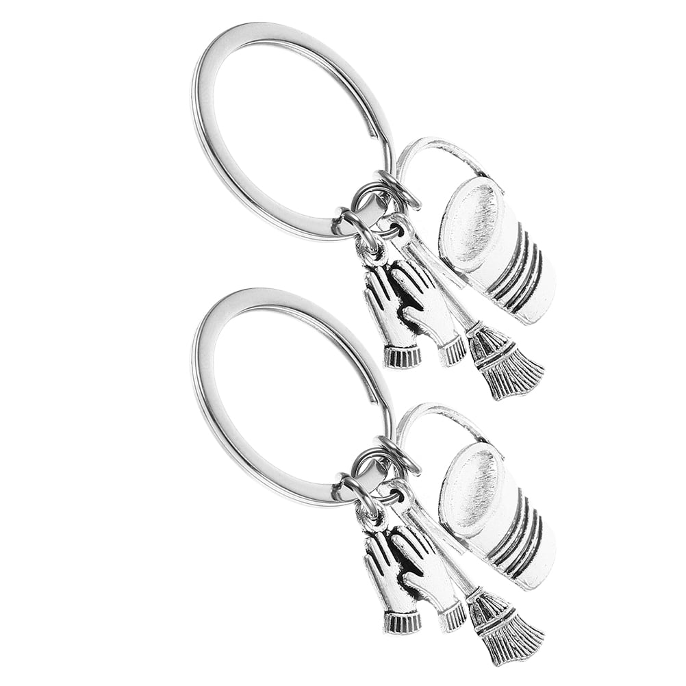 Worgeous 2 Pcs Metal Bucket Broom Key Ring Backpack Keychains Work ...