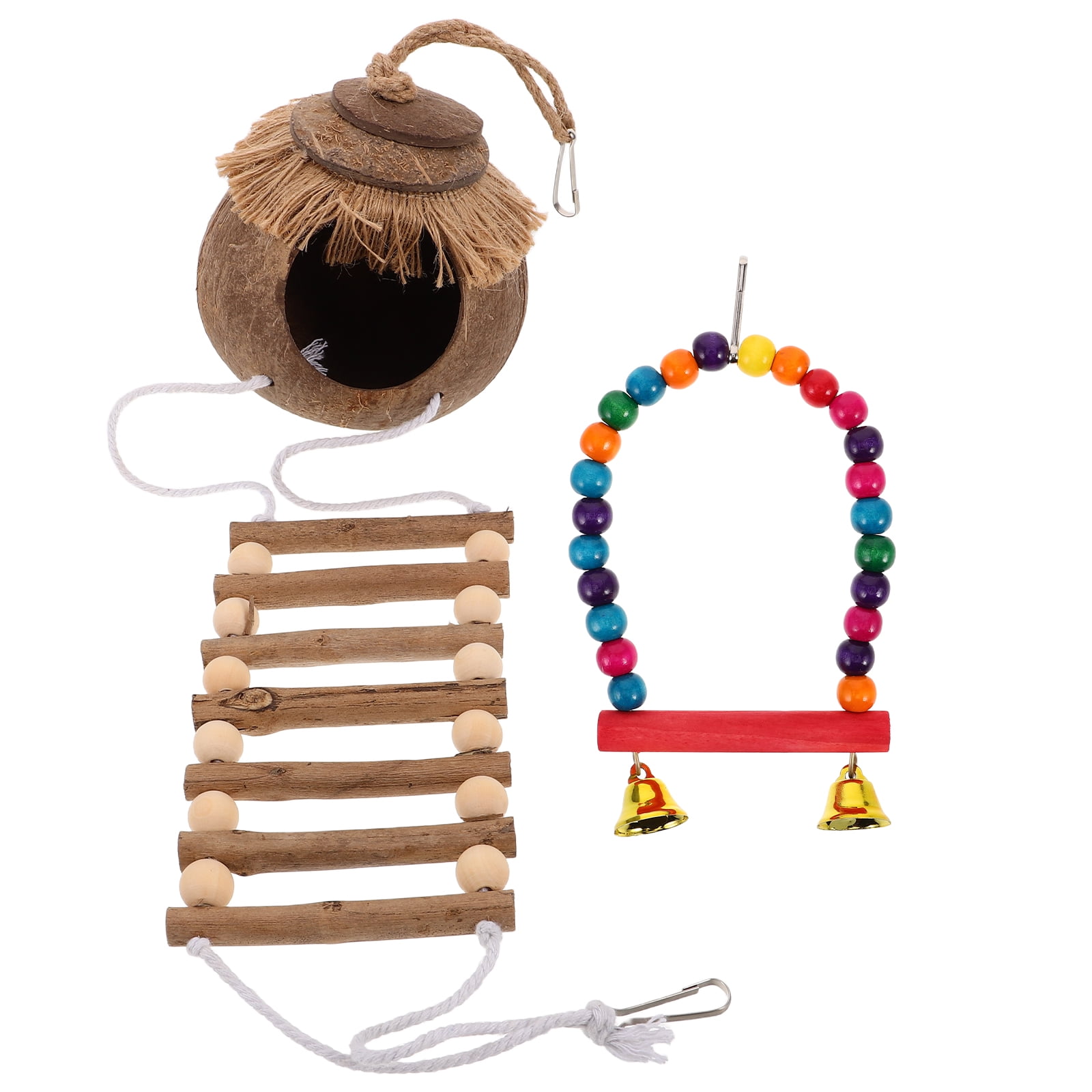 Worgeous 2 Pcs Parrot Natural Coconut Bird Nest House Filler Hangers ...