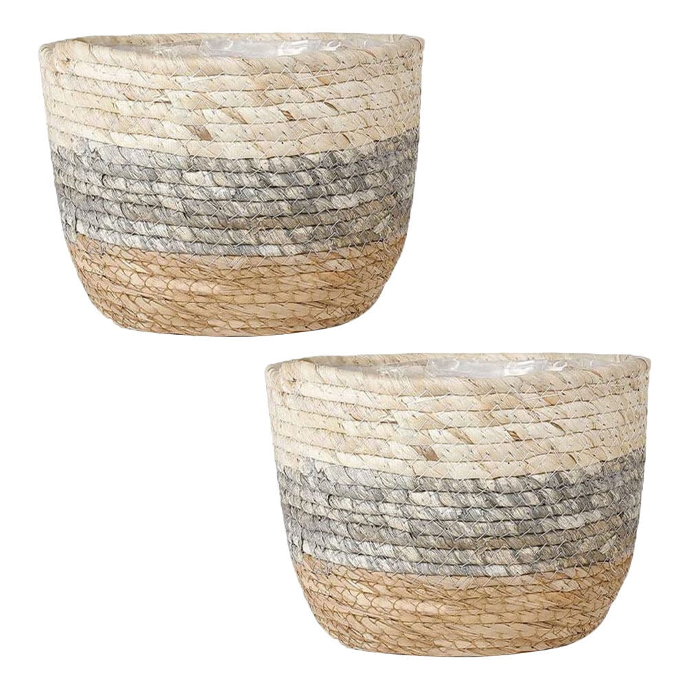 Worgeous 2 Pcs Rectangular Straw Baskets Desktop Rattan Flower Planters ...