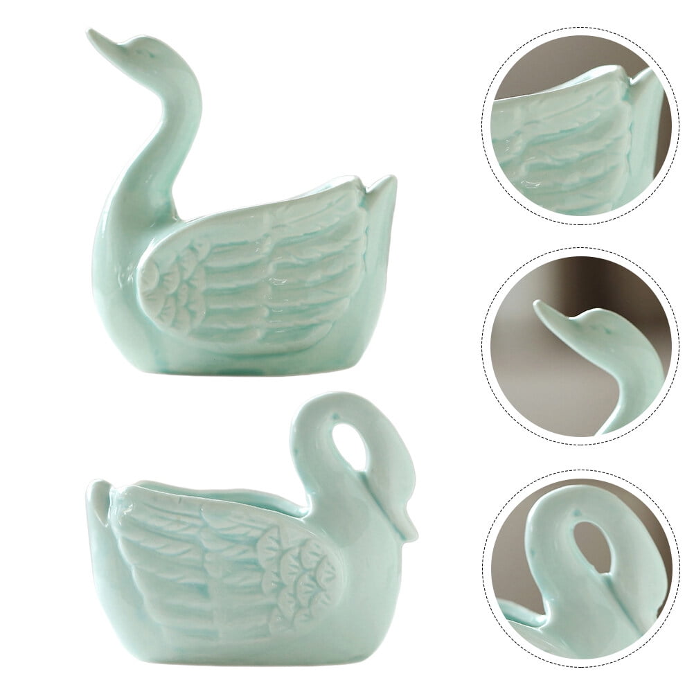 CIMAXIC Porcelain Flower Pot Swan Shaped Flower Pots Cyan 2Pcs ...