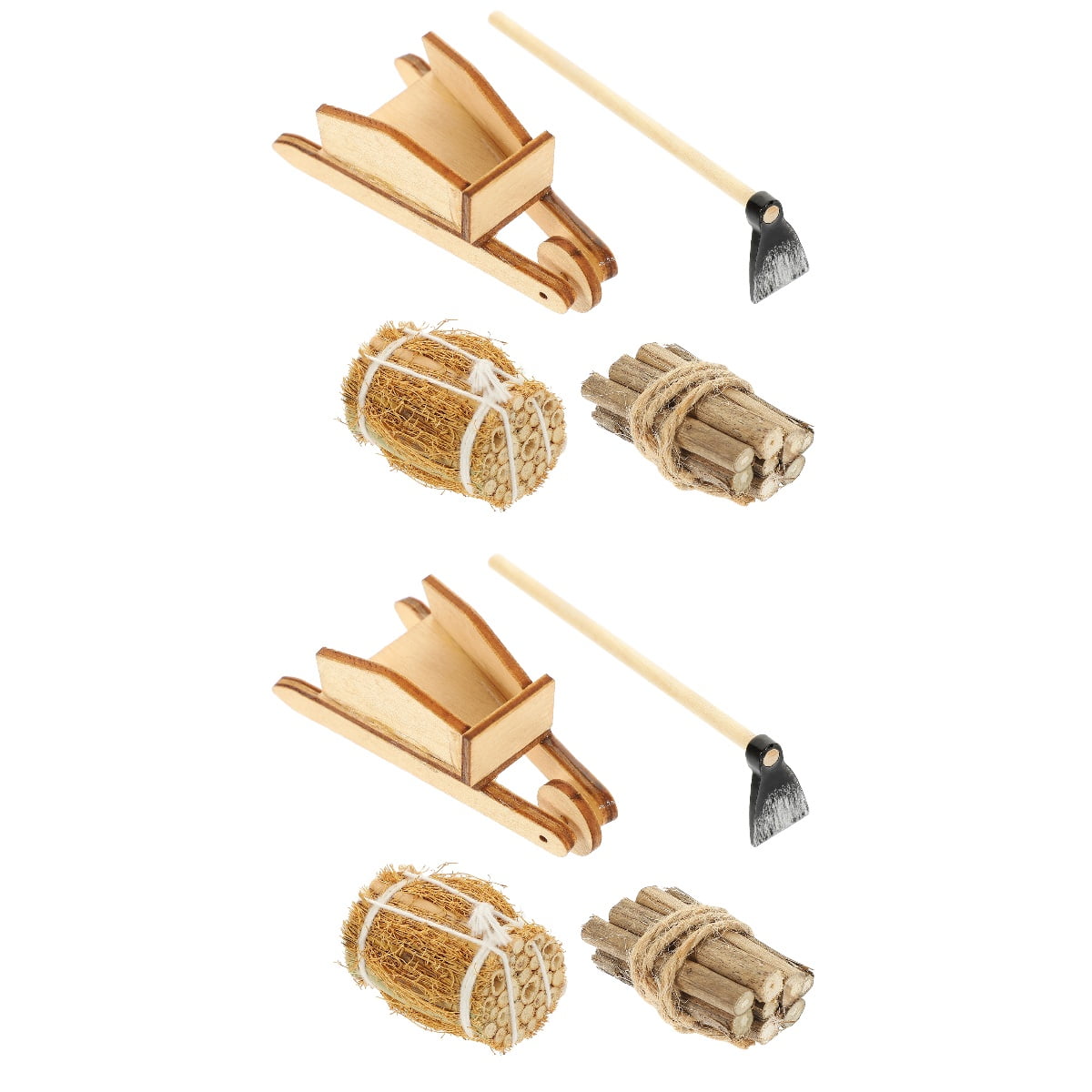 Worgeous 2 Sets Mini Firewood Hoe Haystack And Cart Model Miniature ...