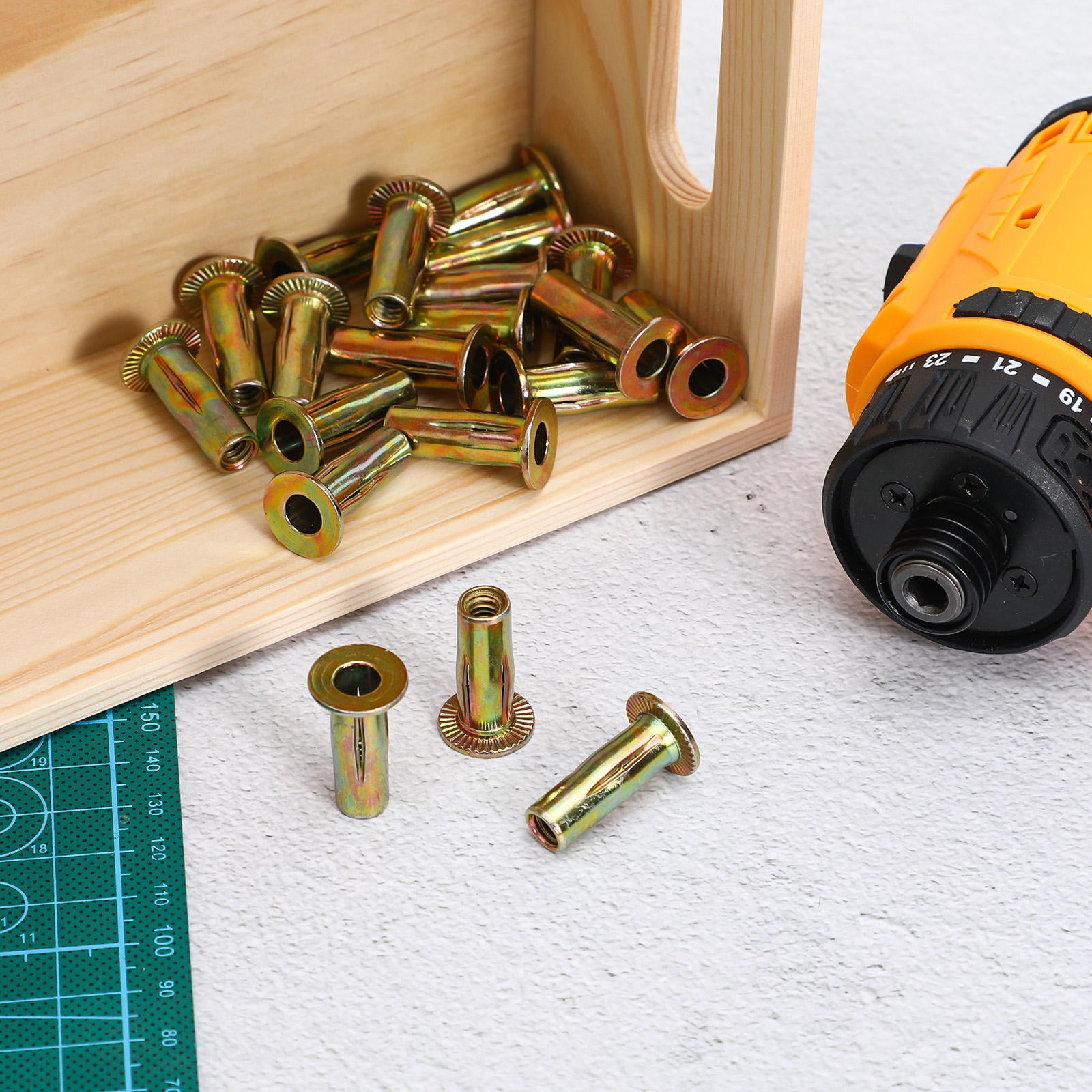 Worgeous 20 Pcs Rivet Nuts Flat Head Threaded Insert Rivet Nuts 1/4-20 ...