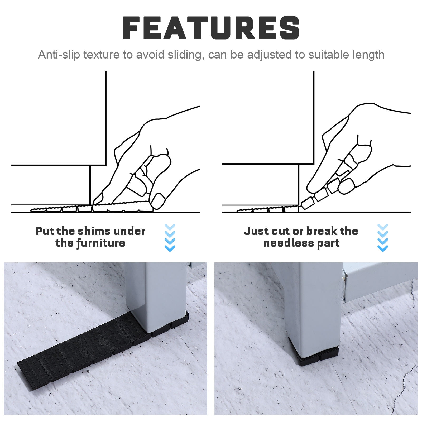 Worgeous 20Pack Black Plastic Table Stabiliser for Furniture Adjustment ...