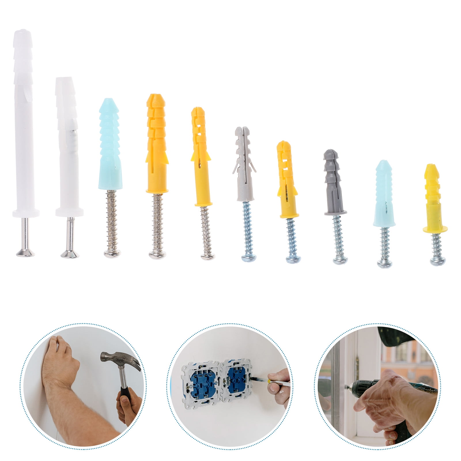 Worgeous Plastic Drywall Wall Anchors Kit Nickel Plated Assorted Color ...