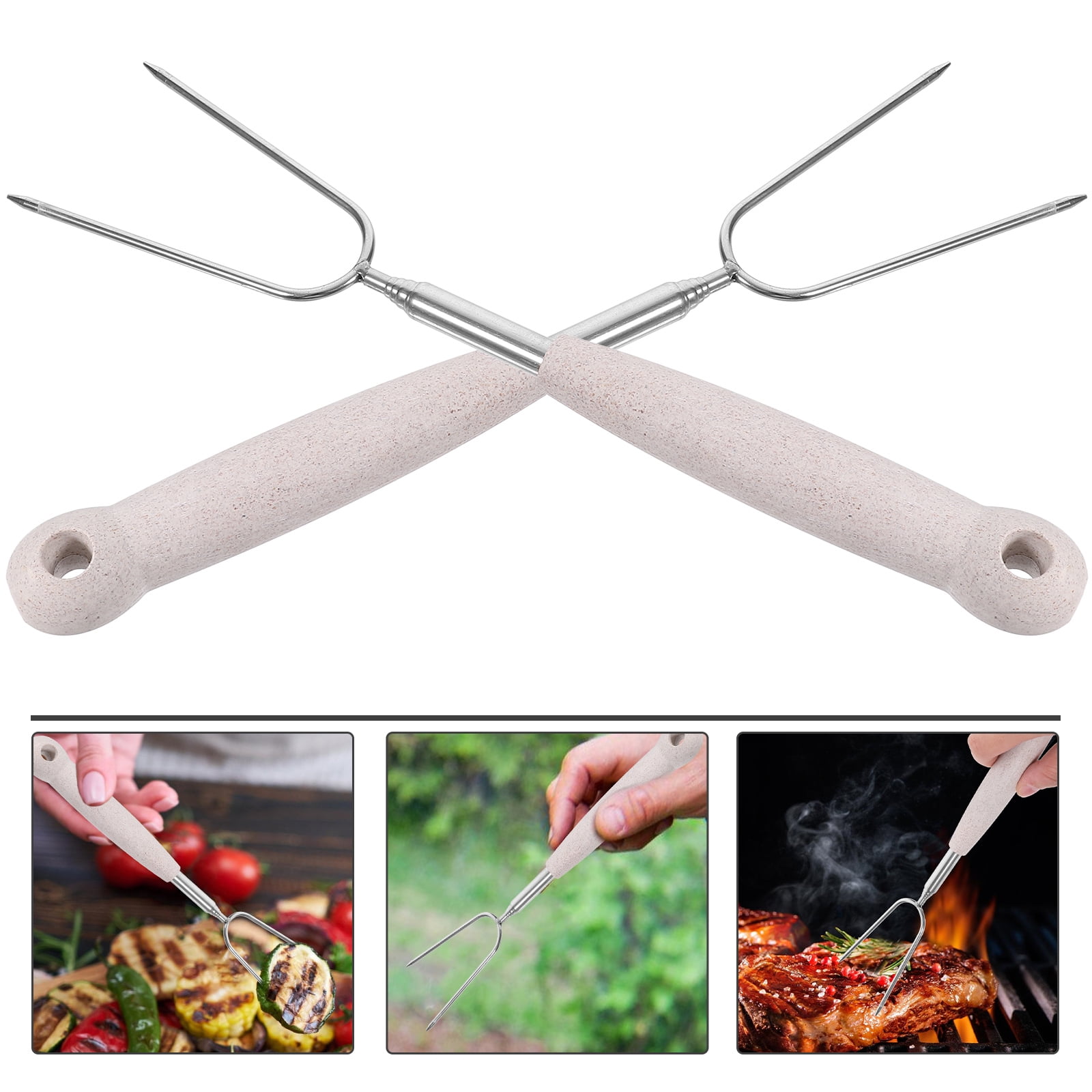 Worgeous 2Pcs BBQ Forks U Shaped Assorted Color Stainless Steel ...