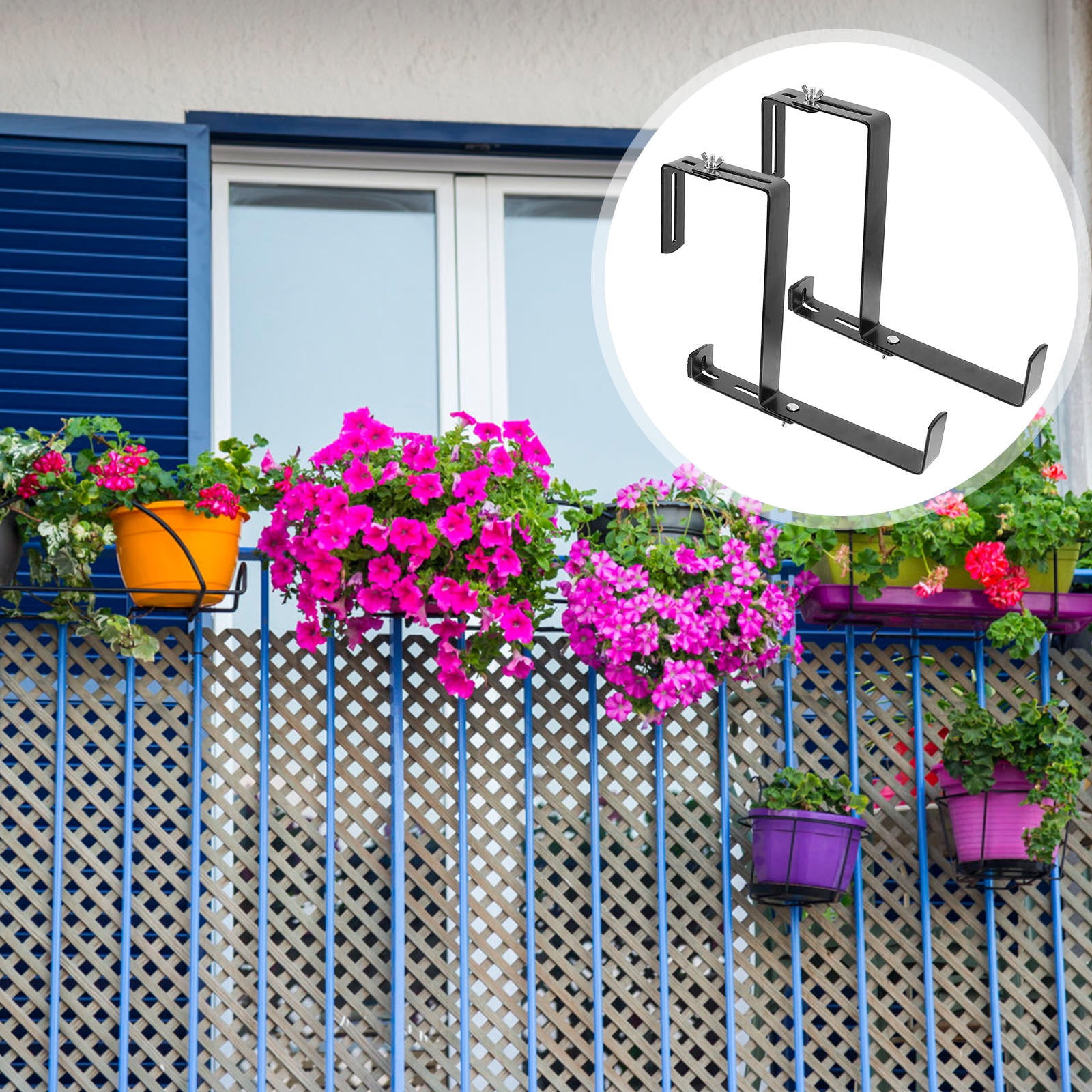 Worgeous 2Pcs Balcony Planter Hanger Metal Hanging Planter Bracket Iron ...