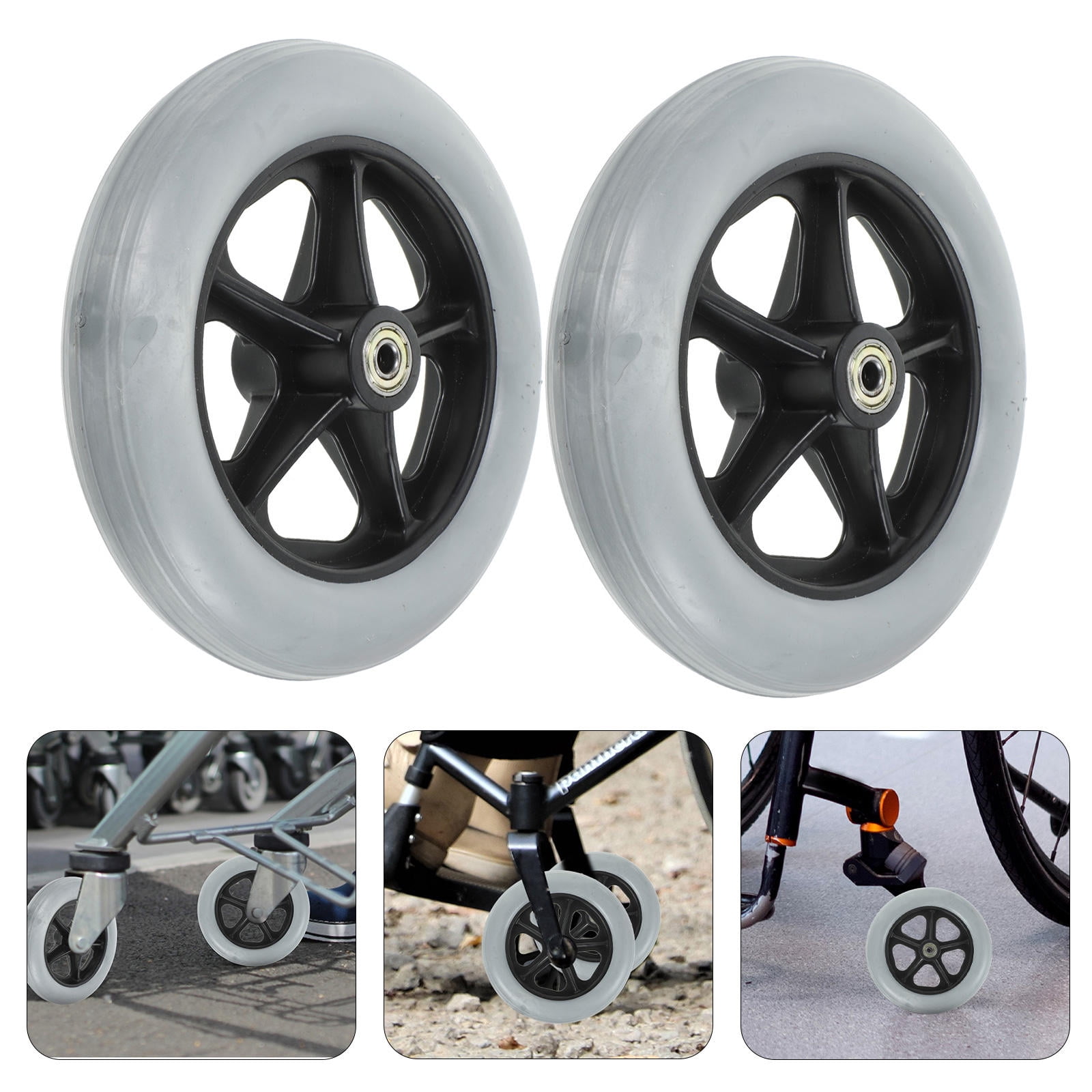 Worgeous Wheelchair Wheels Replacement Accessories Grey 2Pcs 8 Inches ...