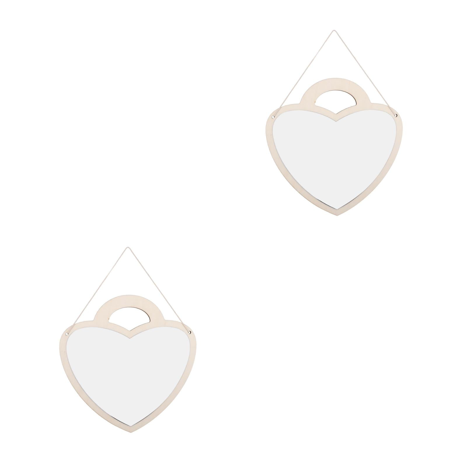 WORGEOUS 2pcs Heart Shaped Wall Mirror Wood Frame Acrylic Hanging ...