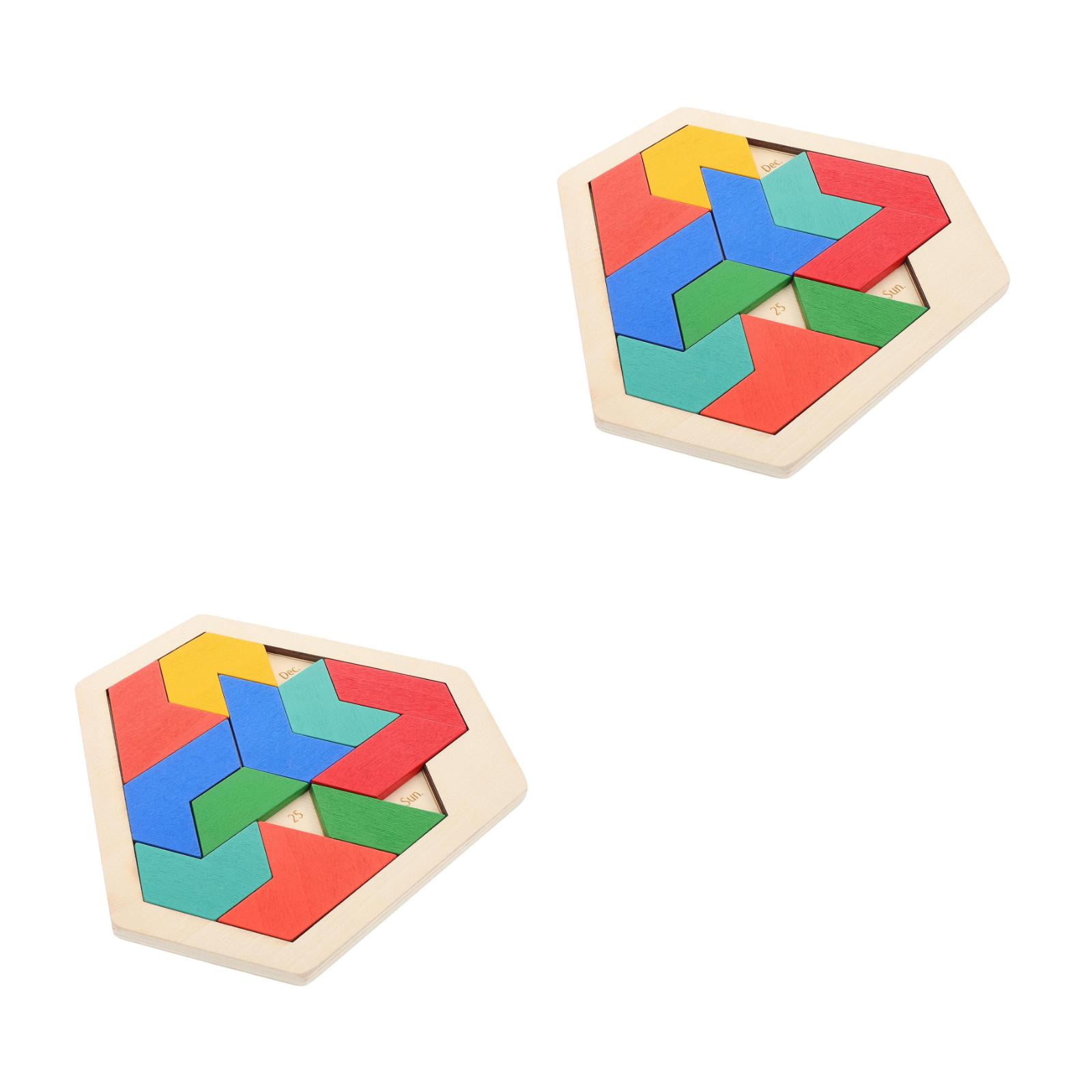Worgeous 2pcs Hexagon Wooden Tangram Puzzle For Kids And Adults Brain ...