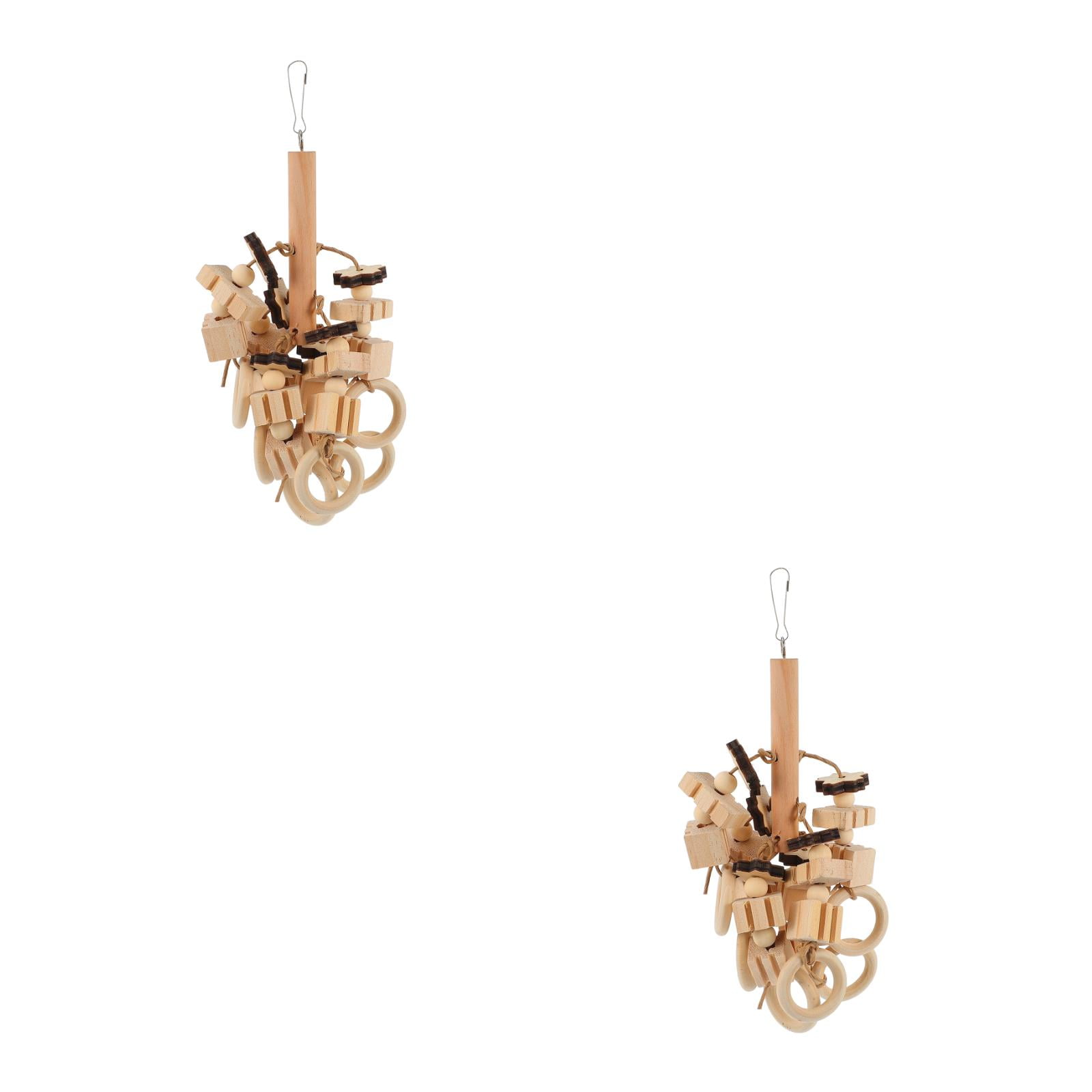 Worgeous 2pcs Wooden Block Bird Chewing Toys: Parrot Chewing Swing Bell ...