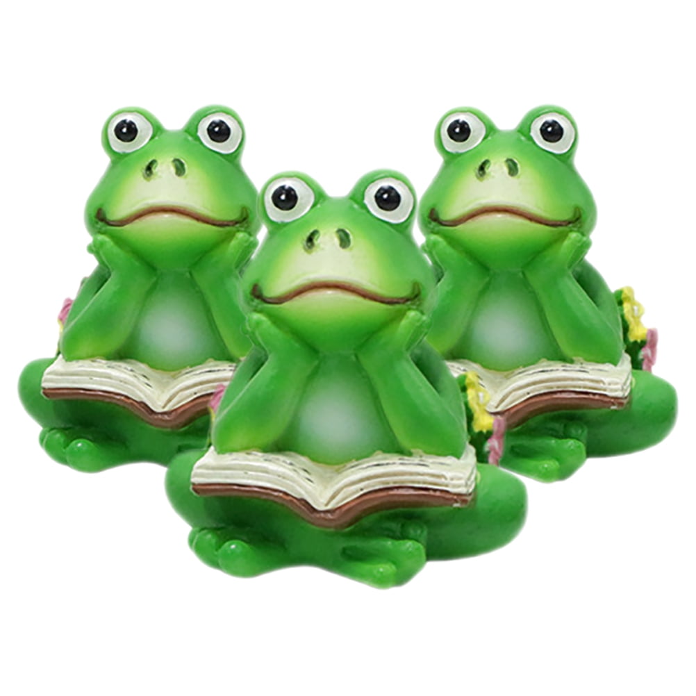 Worgeous 3 Pcs Cute Frog Figurines Frog Reading Book Statue Resin ...