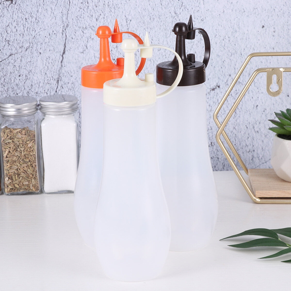 Worgeous 3 Pcs Sauce Bottle Squeeze Pot Salad Dressing Bottles Orange ...