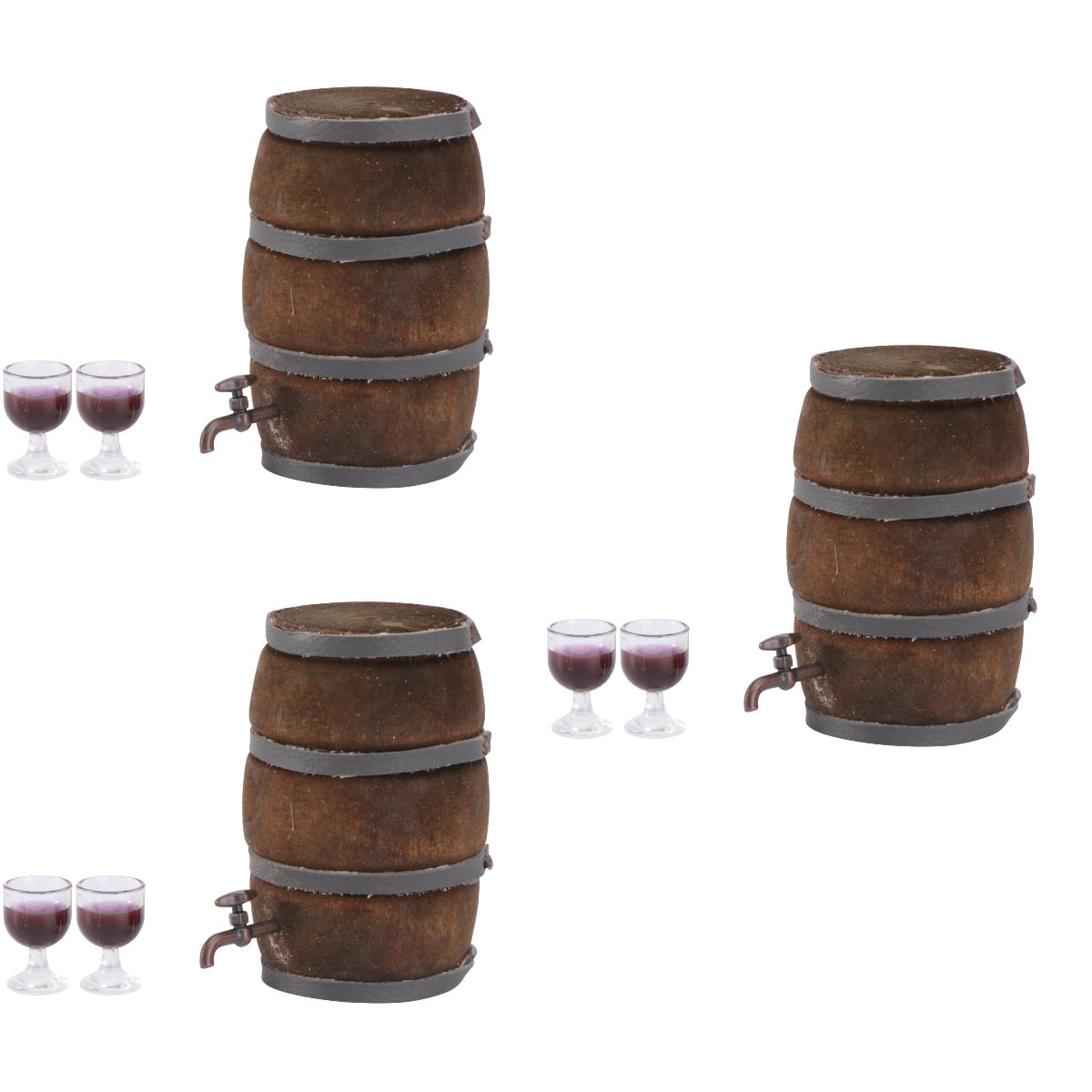 Worgeous 3 Sets Mini Antique Wooden Cask Miniature Red Mini House ...