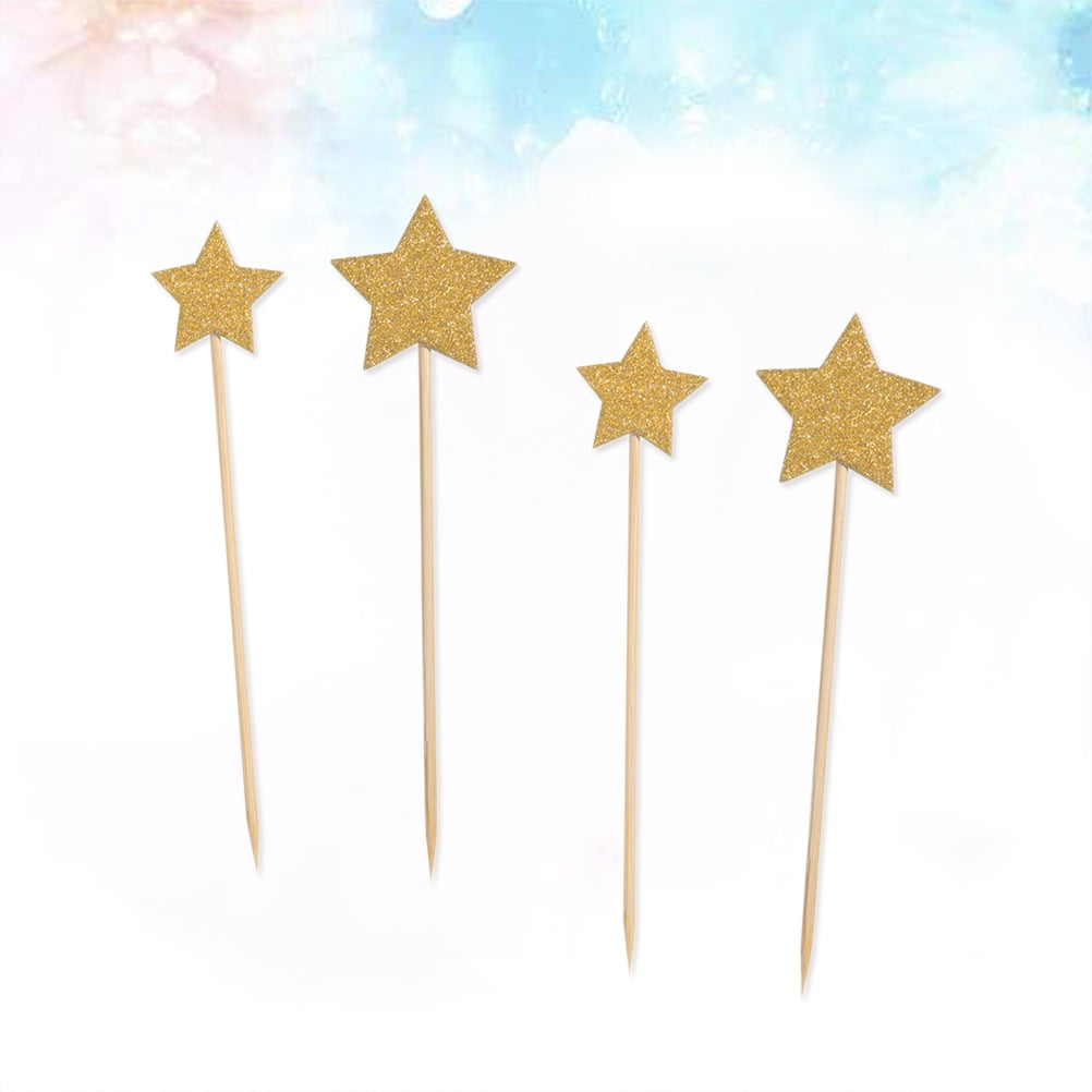 Worgeous 36pcs Gold Glitter Star Cake Toppers Dessert Inserts for ...