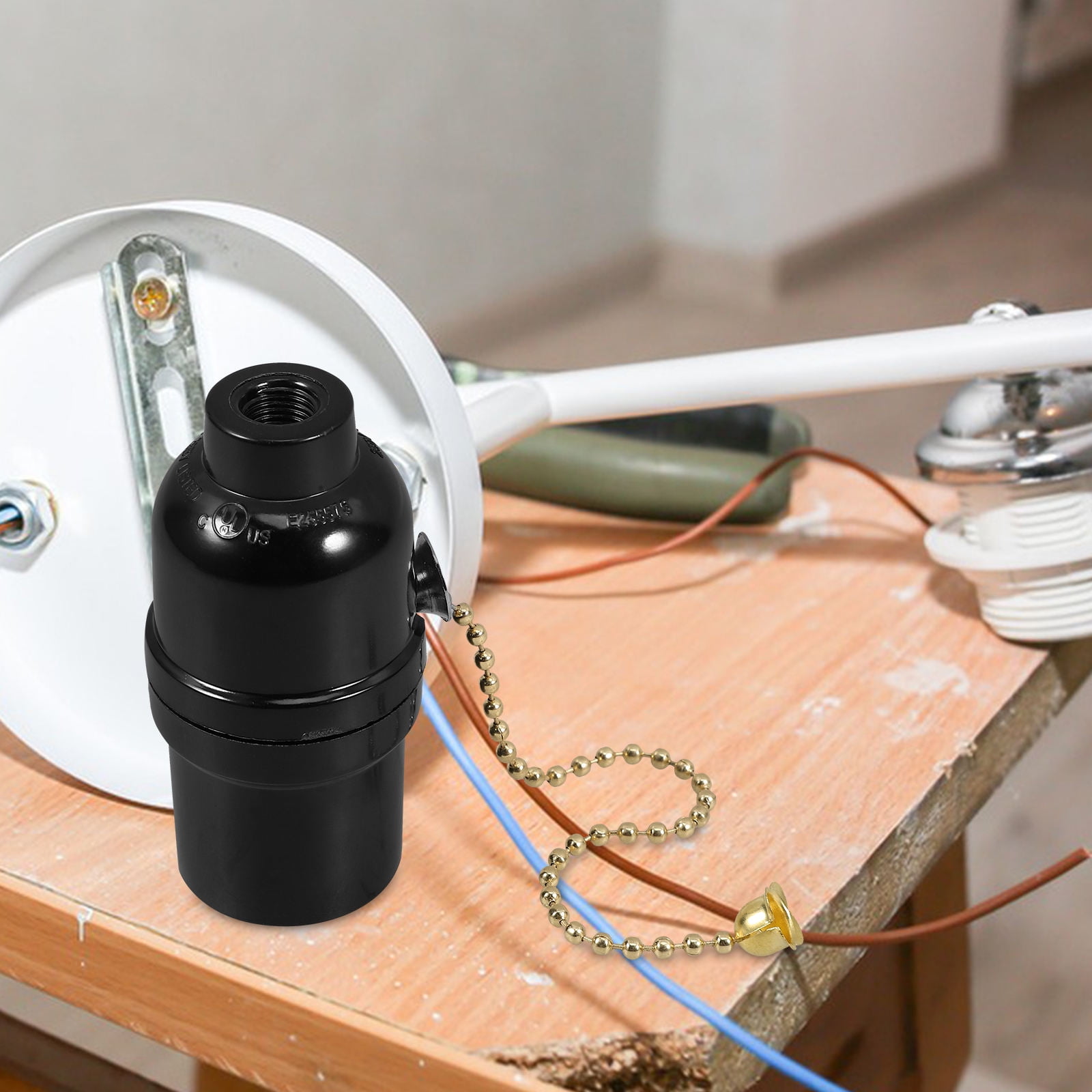 Worgeous 3Pack Light Fixture with Pull Chain Black ABS for Residential ...