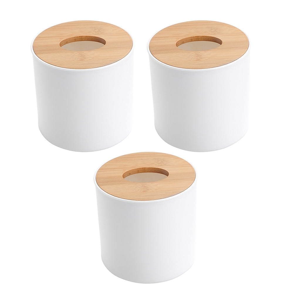 WORGEOUS 3Pcs Decorative Tissue Box Cover Round Wooden Tissue Holder ...