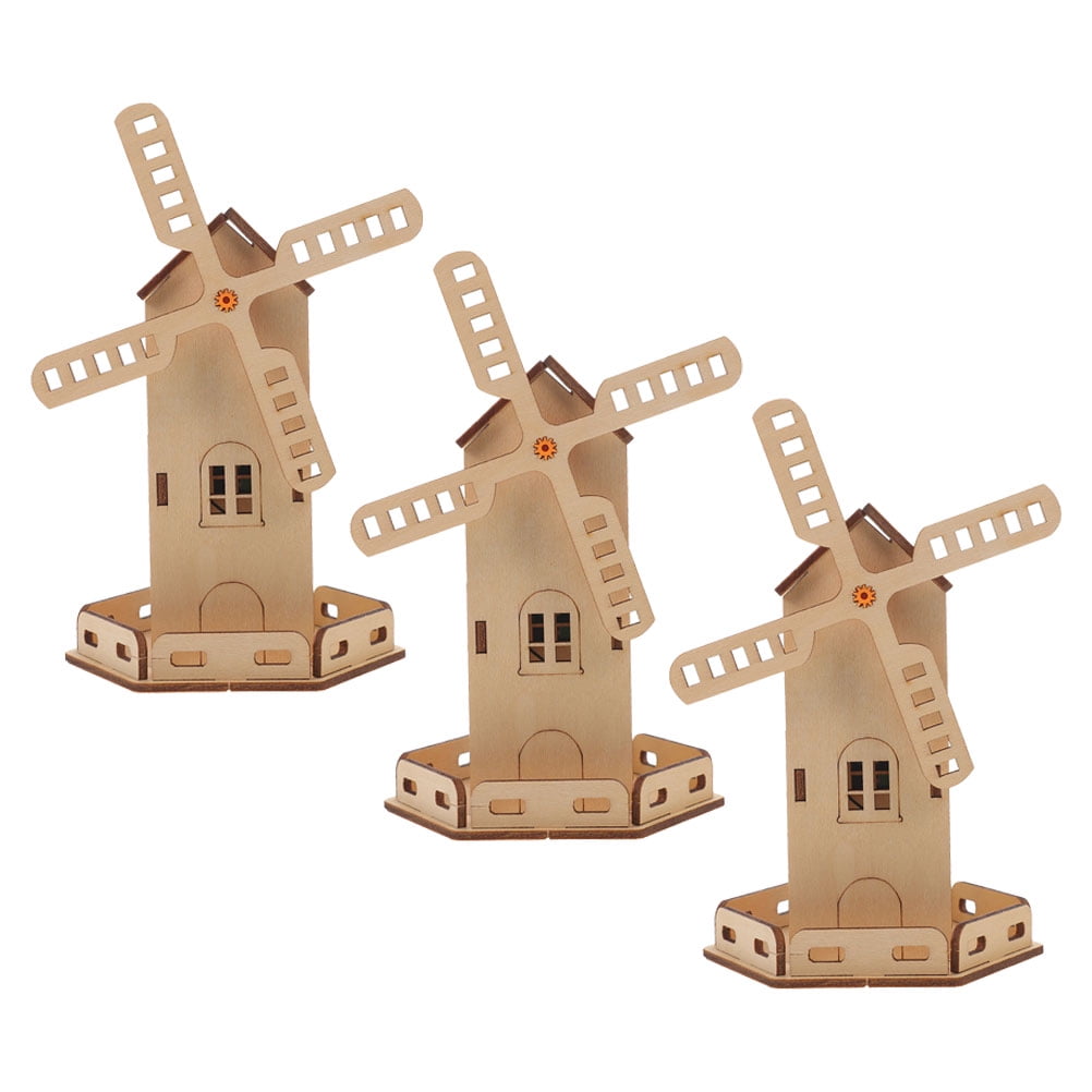 Worgeous 3pcs DIY Solar Windmill Model Kids Wooden House Construction ...