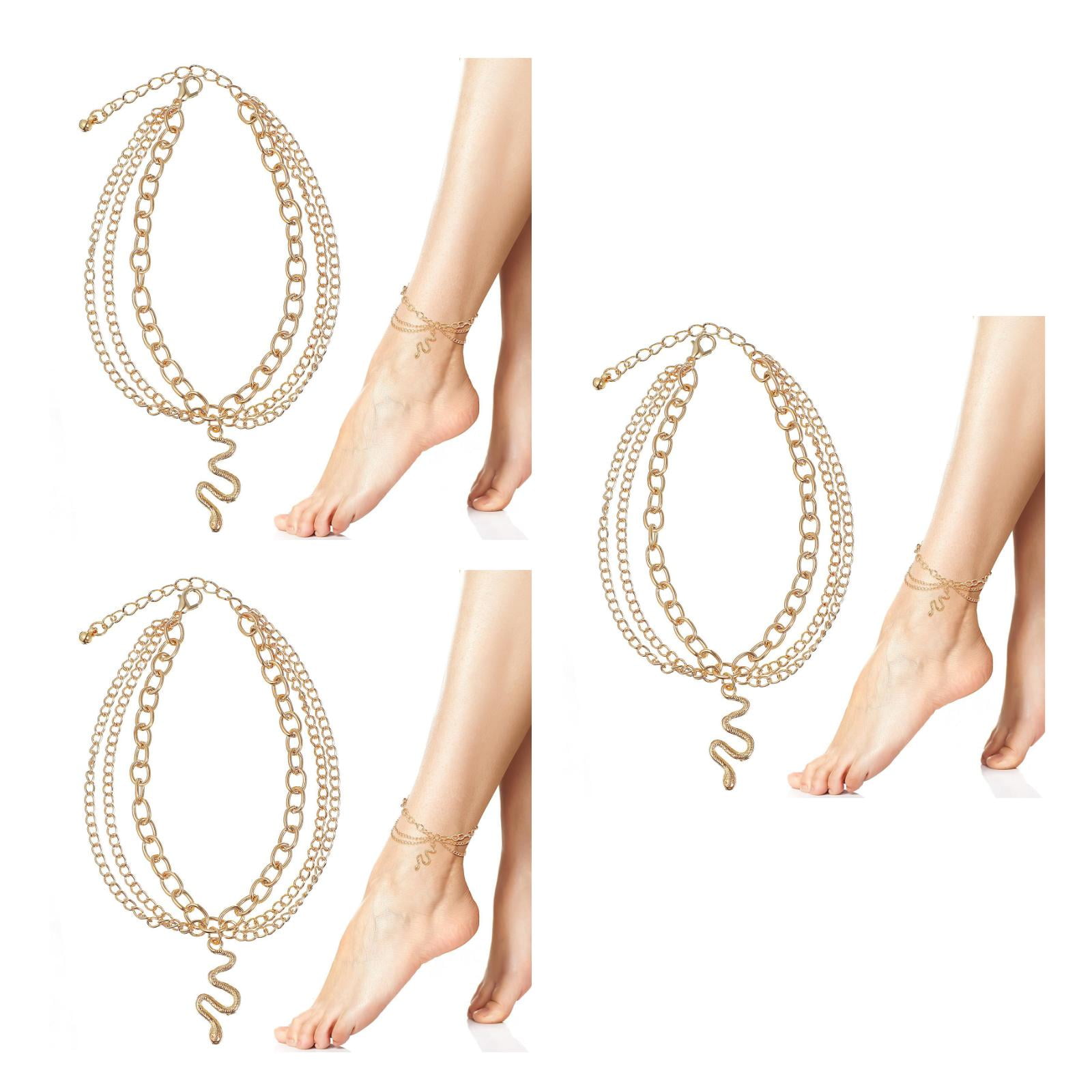 Worgeous 3pcs Elegant Women'S Gold Metal Anklet With Adjustable Foot Chain And Dainty Cross ...