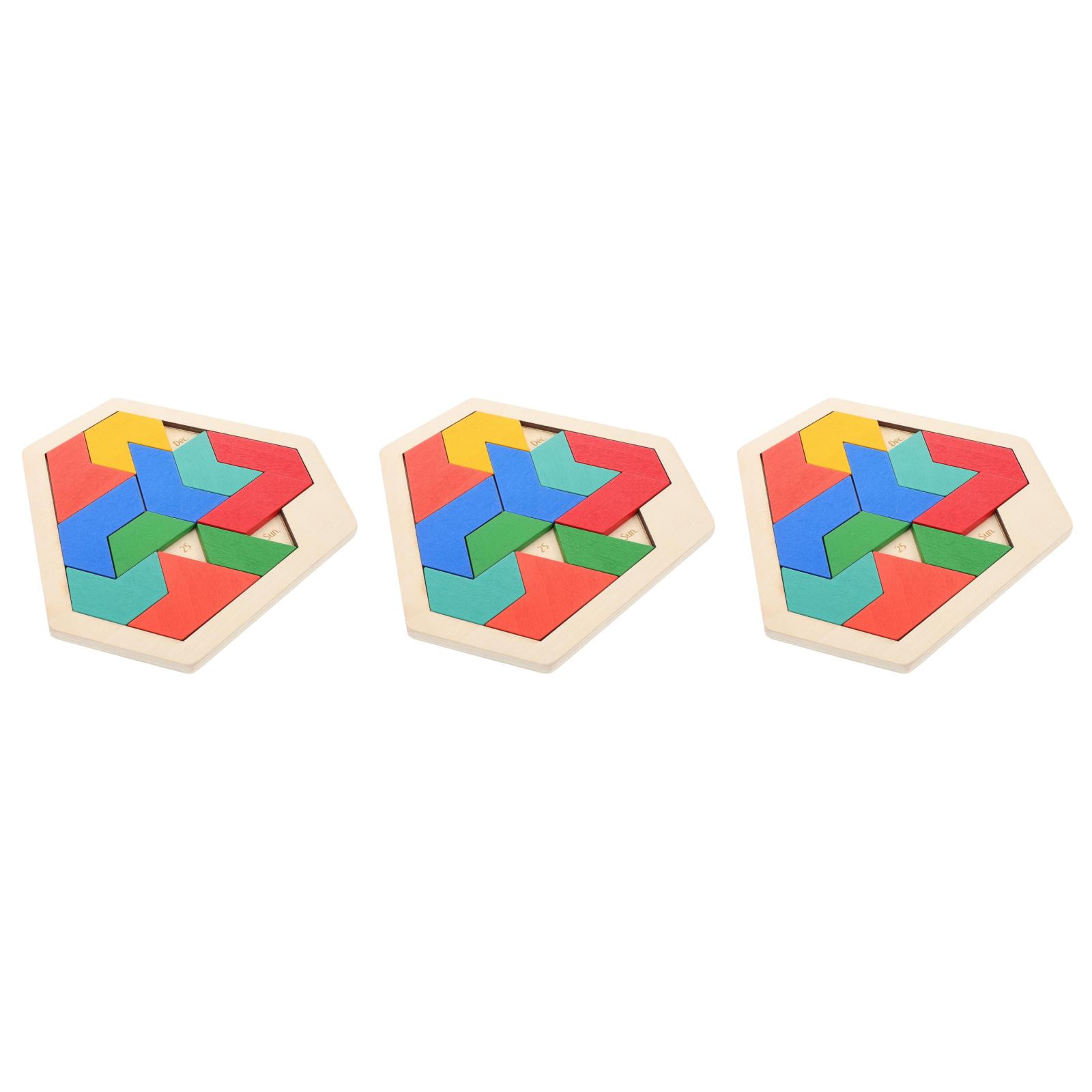 Worgeous 3pcs Hexagon Wooden Tangram Puzzle For Kids And Adults Brain ...