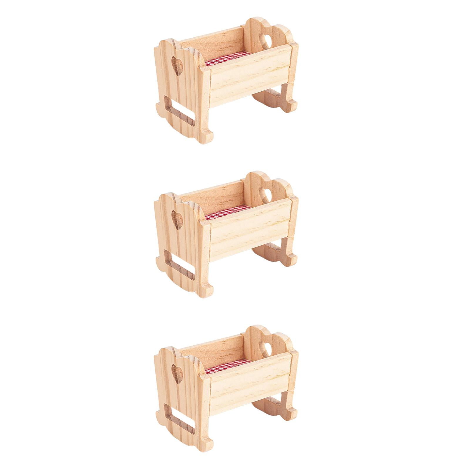 Worgeous 3pcs Miniature Doll Cradle Bed Tiny Wooden Doll Crib For ...