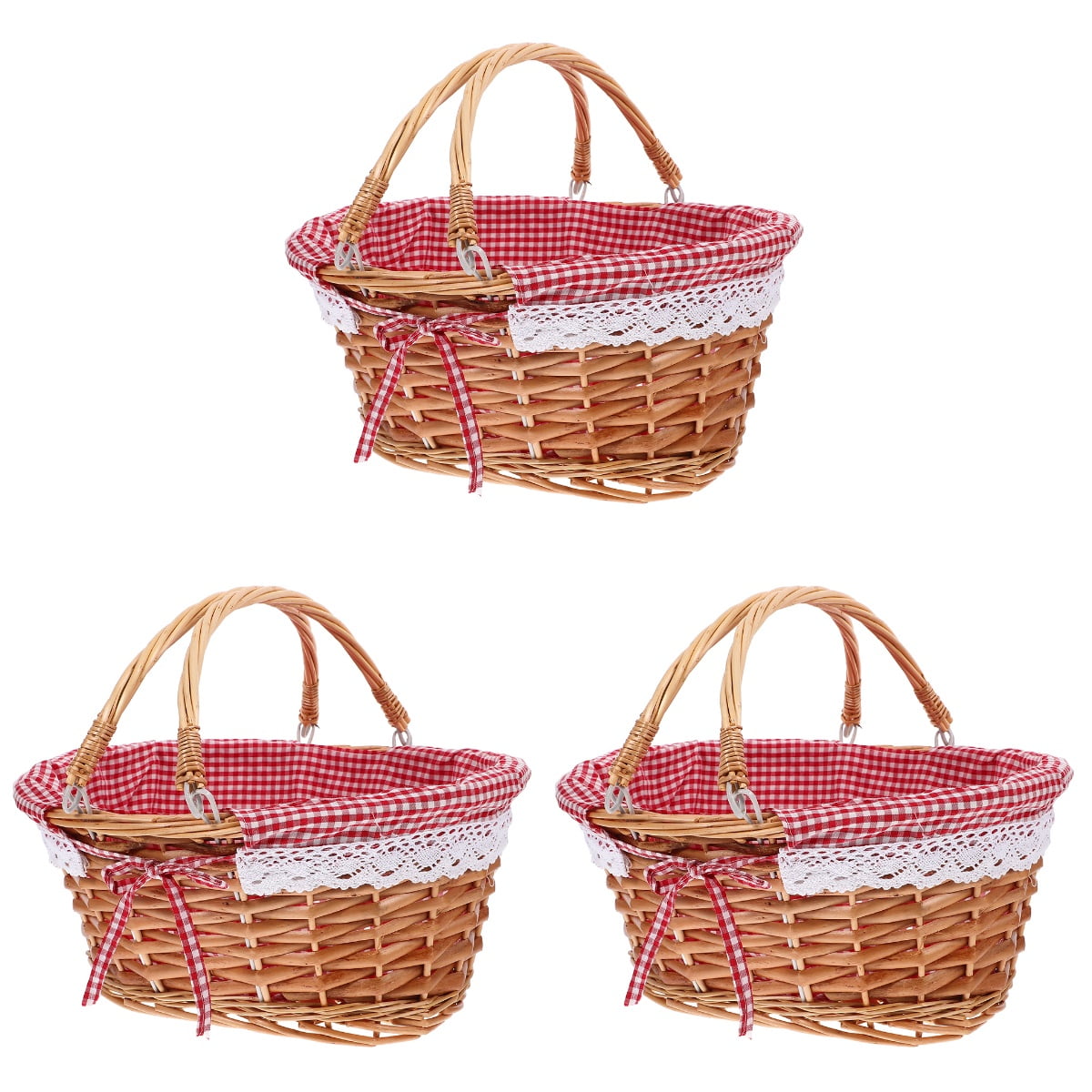 Worgeous 3pcs Picnic Basket Garden Outdoor Baskets Wooden Picnic Basket ...