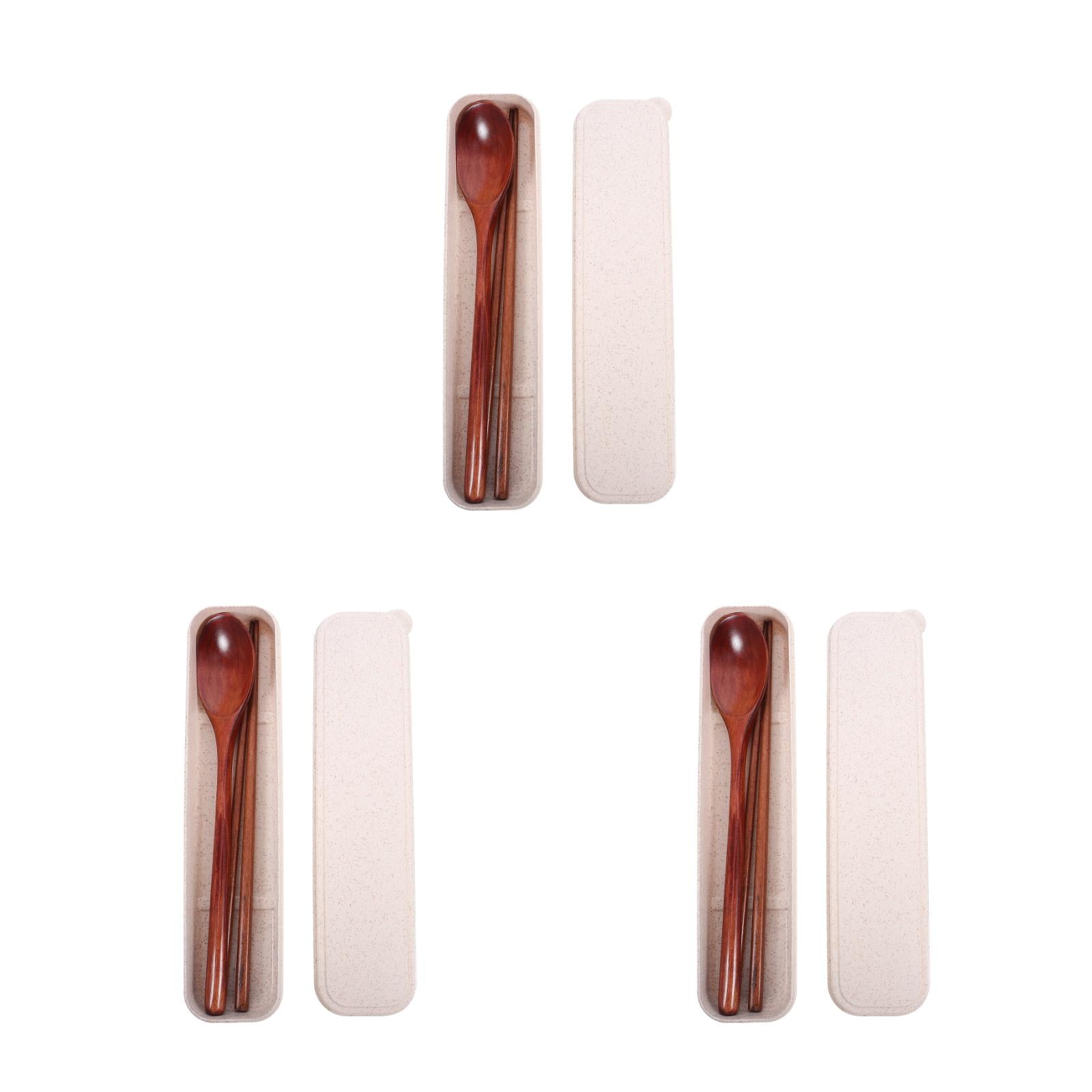 Worgeous 3pcs Portable Wooden Spoon and Chopsticks Set Wooden Cutlery ...