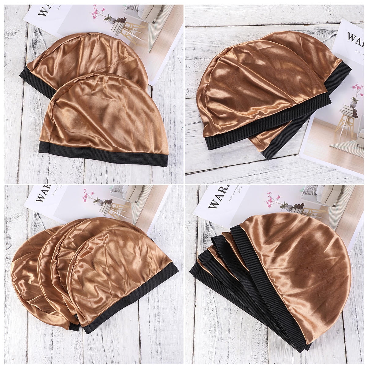 Worgeous 4 Pcs Wide Edge Chemotherapy Cap Hair Bonnet Silk Wig Khaki ...