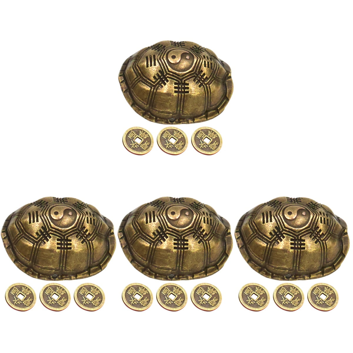 Worgeous 4 Sets Turtle Shell Sculpture Chinese Divination Coins Alloy ...