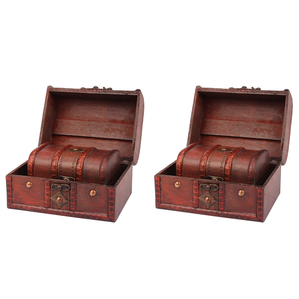 Worgeous 4 pcs Antique Vintage Wooden Box Stamp Flower Small Metal Lock ...