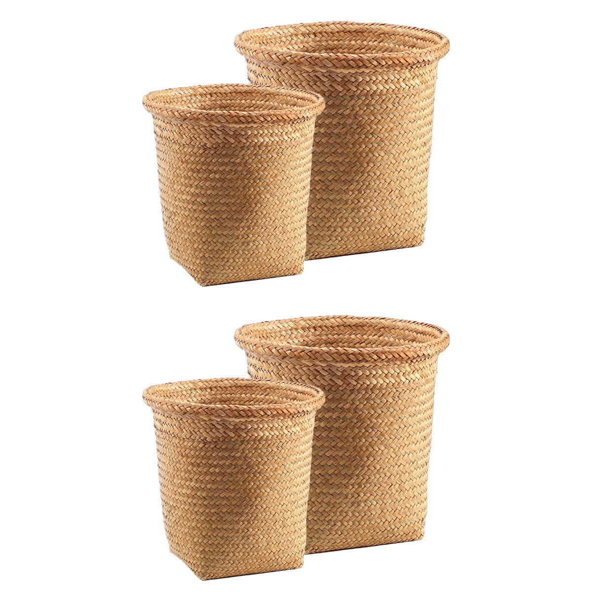 Worgeous 4 pcs Straw Weaving Trash Cans Bedroom Waste Paper Containers ...