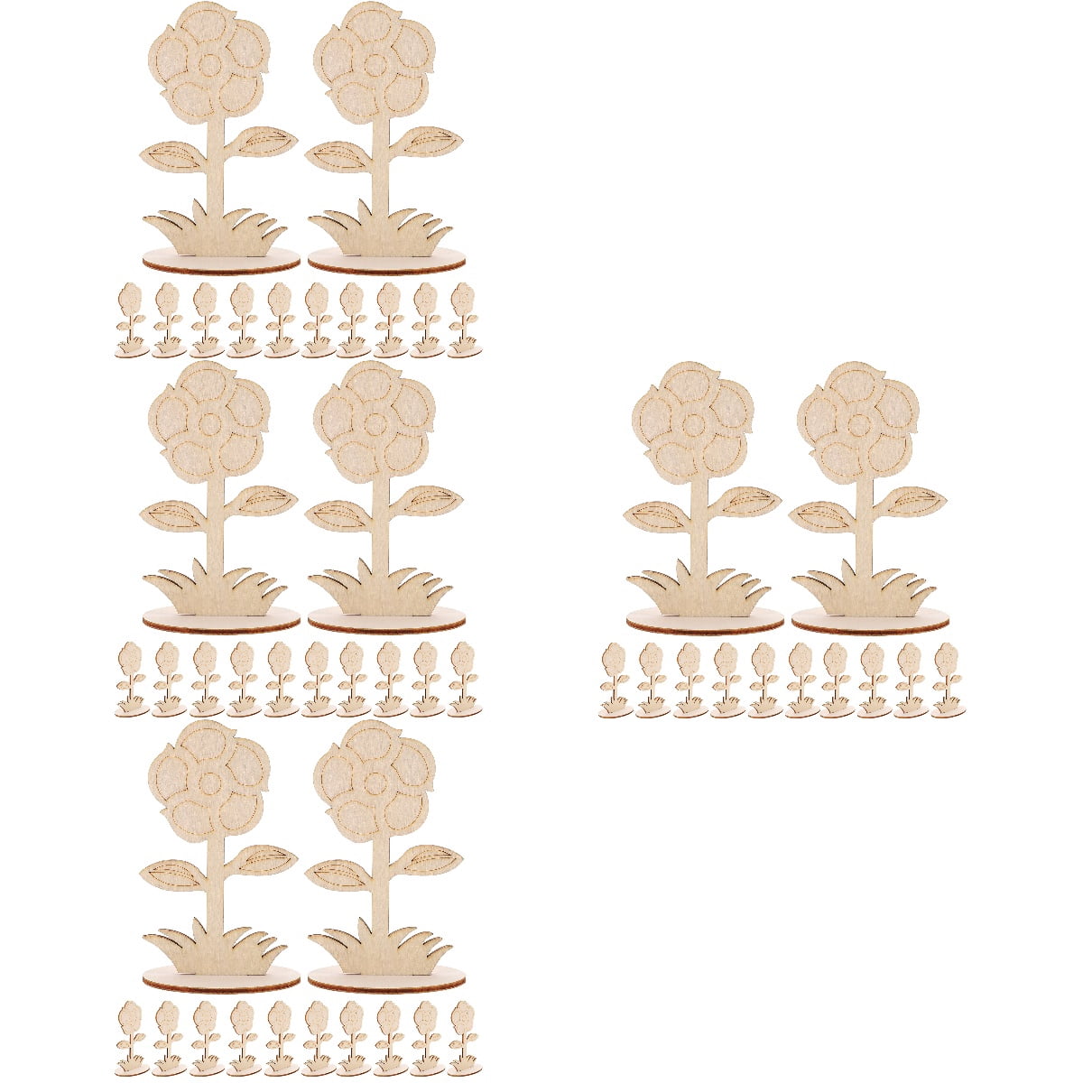Worgeous 48 pcs Unfinished Wooden Flowers Crafts Wooden Flowers To ...